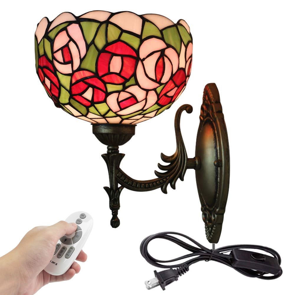 FSLiving Remote Control Tiffany Wall Sconces with 5.9ft Plug-in Cord ...
