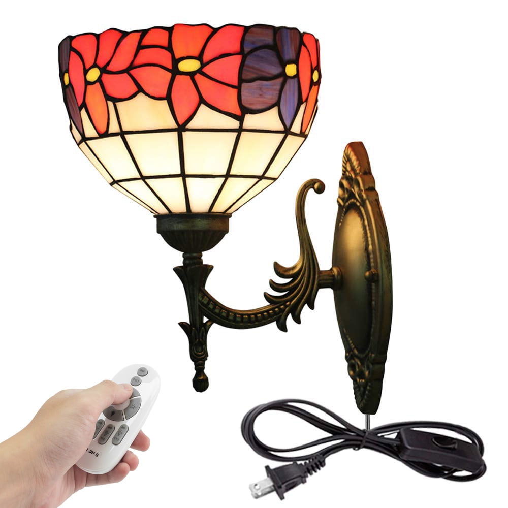 FSLiving Remote Control Tiffany Wall Sconces with 5.9ft Plug-in Cord ...