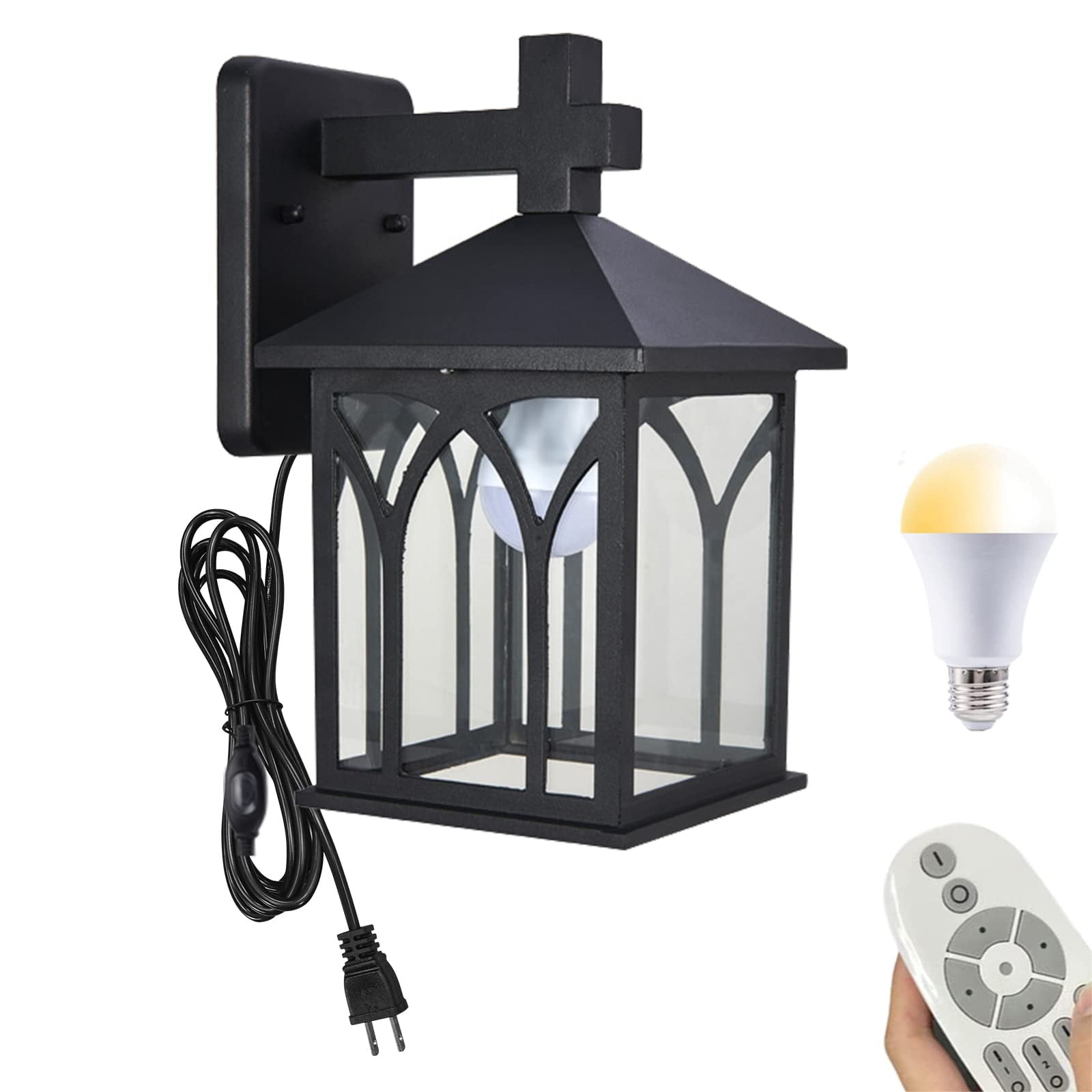 FSLiving Remote Control Wall Lamp Lantern Wall Sconce W/ Clear Glass ...