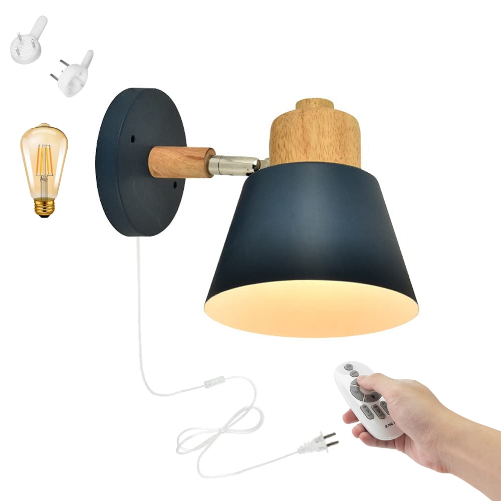 FSLiving Remote Control Wall Lamp with UL 5.9ft Transparent Plug-in ...