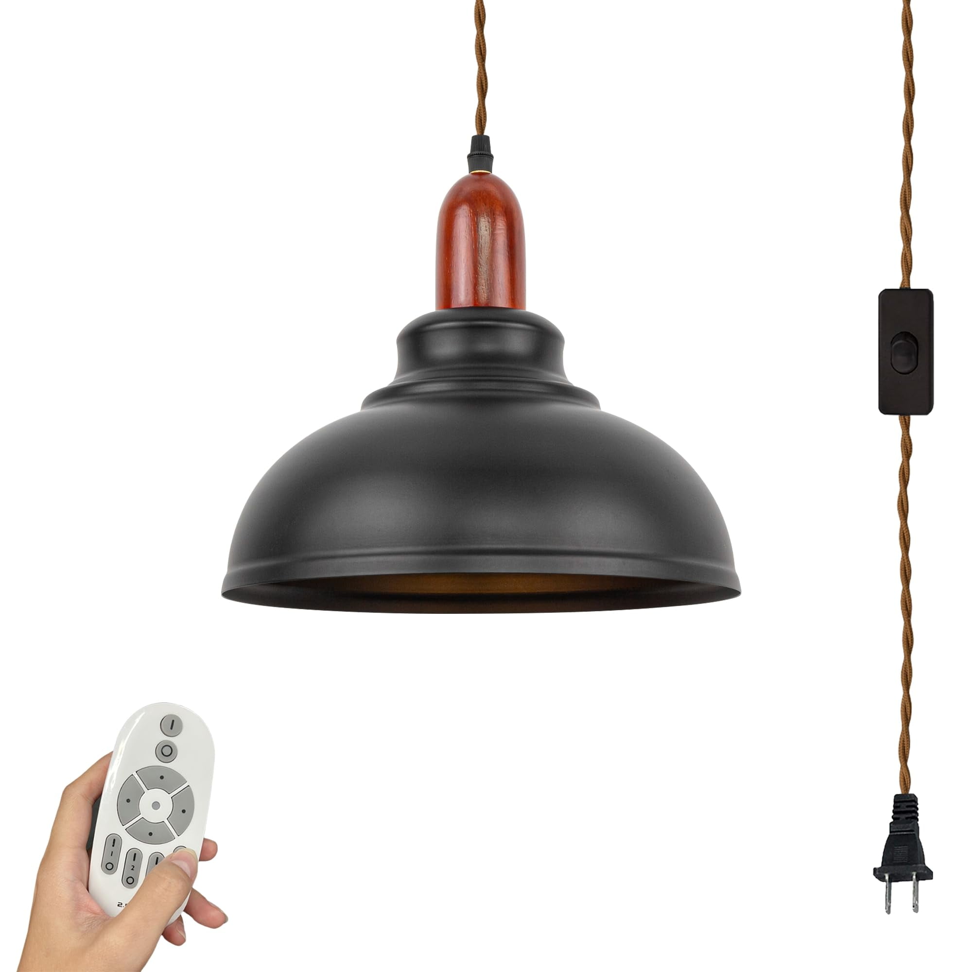 FSLiving Remote Swag Lamp Dimmable Portable Pendant Light with 15ft ...