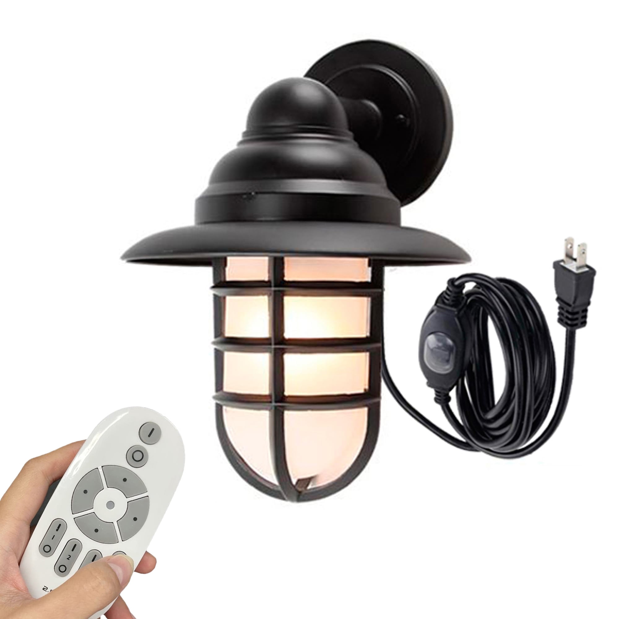 FSLiving Remote Wall Light Plug-in Outdoor -Indoor Iron Wall Lamp Smart ...