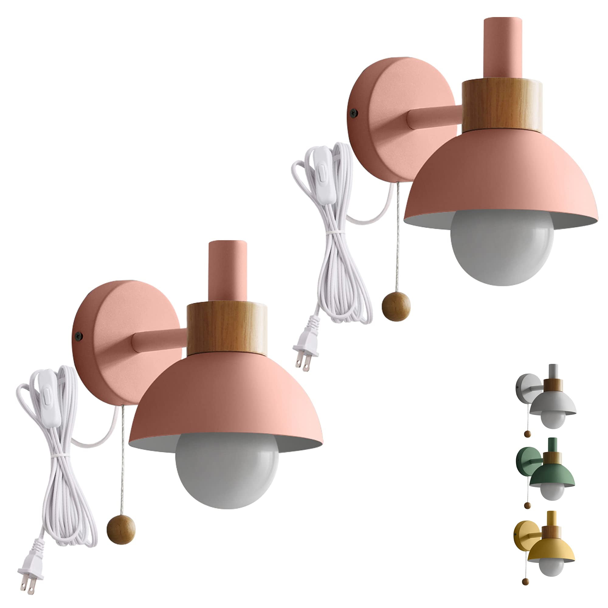 FSLiving Romantic Warm Pink Wall Lamp with 5.9ft UL Listed Cord Plug in ...