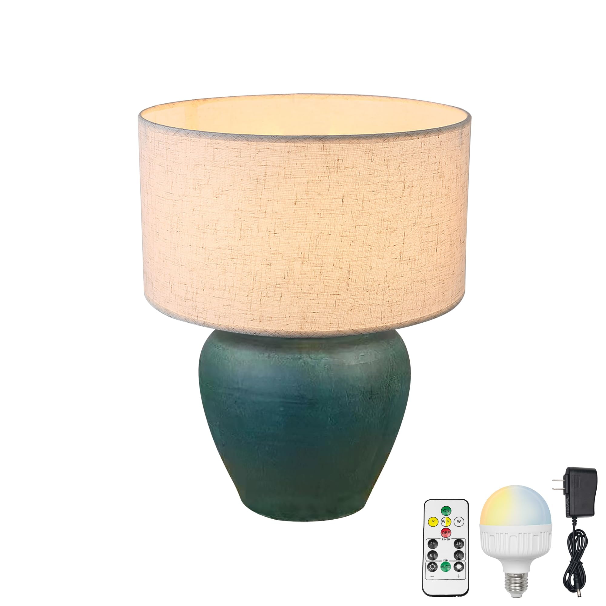 FSLiving Rustic Terracotta Ceramic Pot Table Lamp Rechargeable Battery ...
