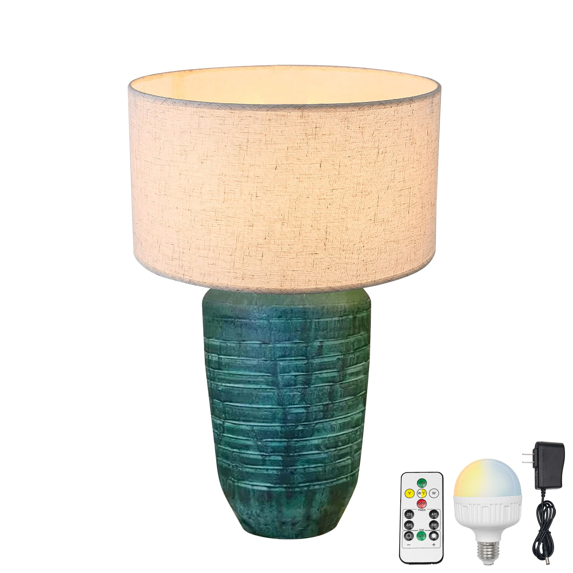 FSLiving Rustic Terracotta Ceramic Pot Table Lamp Rechargeable Battery ...