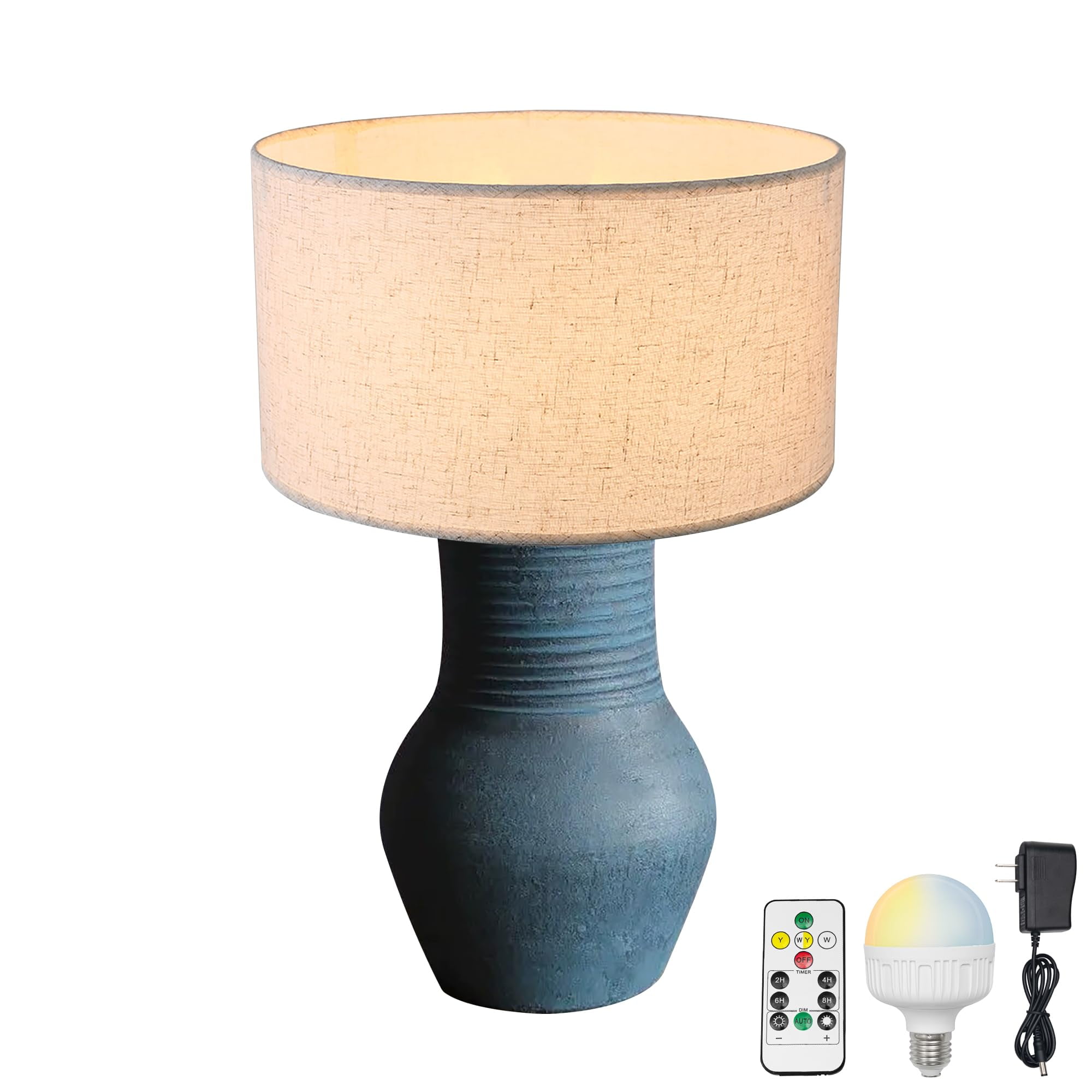 FSLiving Rustic Terracotta Ceramic Pot Table Lamp Rechargeable Battery ...