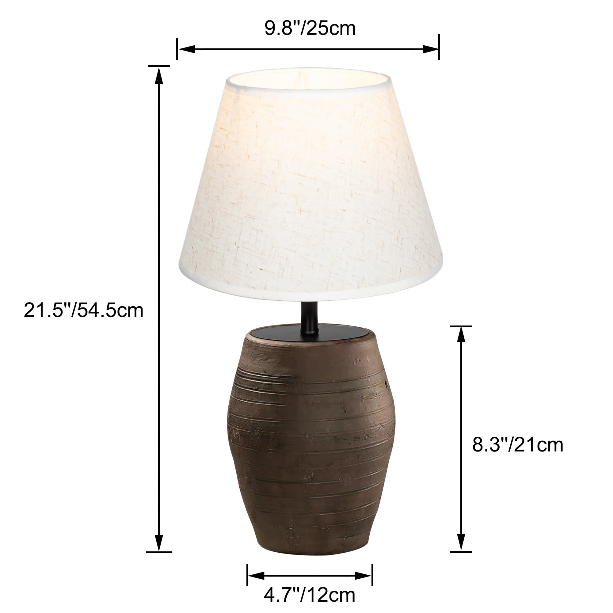 FSLiving Rustic Terracotta Ceramic Pot Table Lamp Rechargeable Battery ...