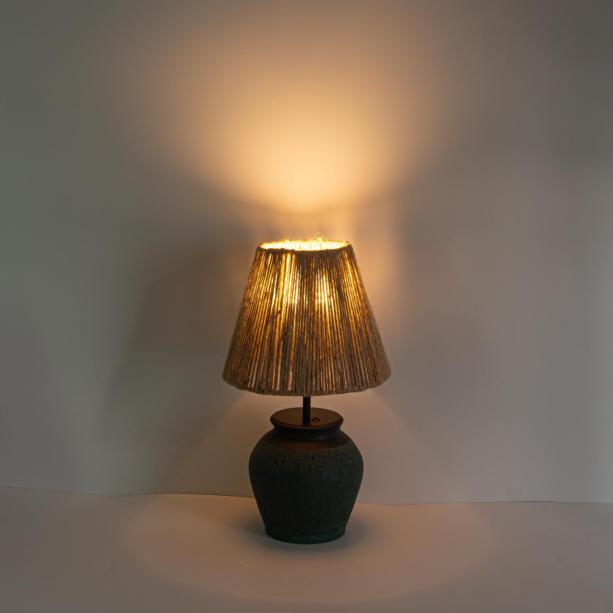 FSLiving Rustic Terracotta Ceramic Pot Table Lamp Rechargeable Battery ...