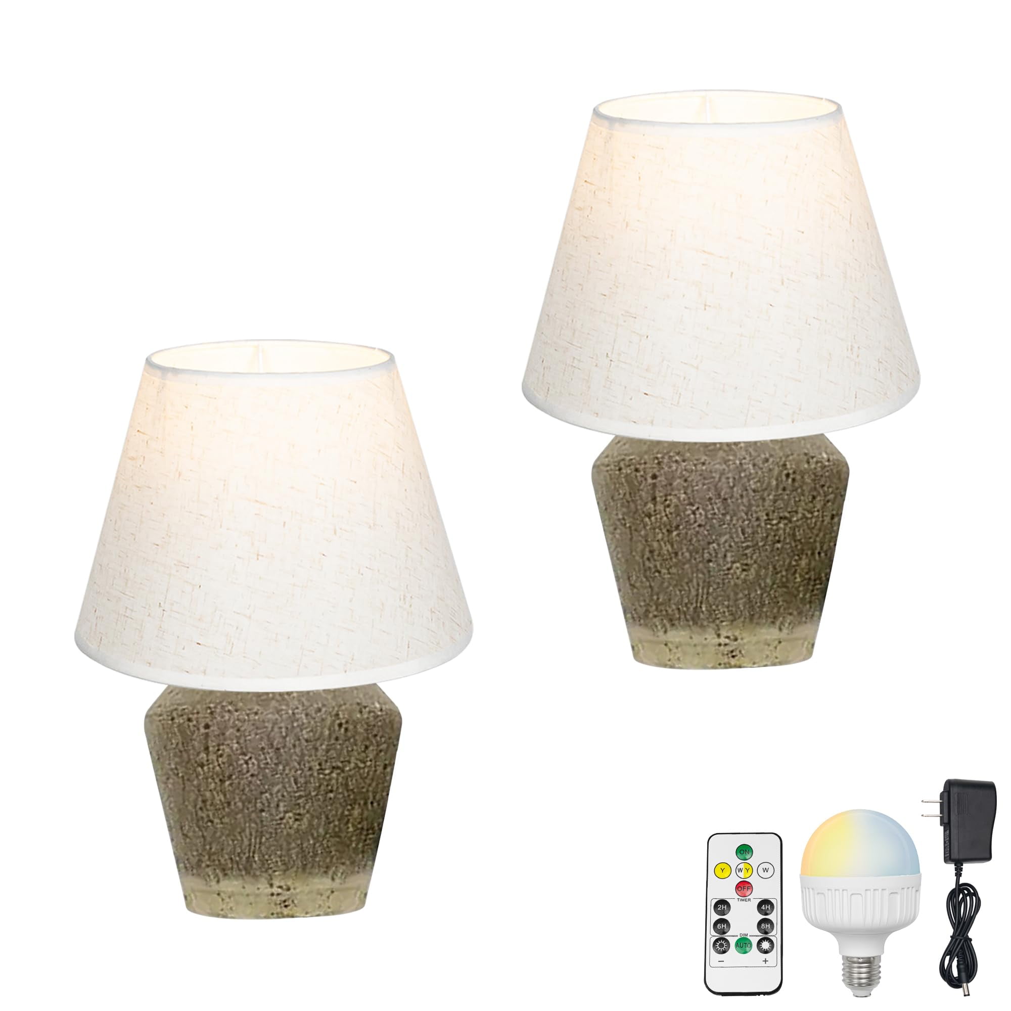 FSLiving Rustic Terracotta Ceramic Pot Table Lamp Rechargeable Battery ...