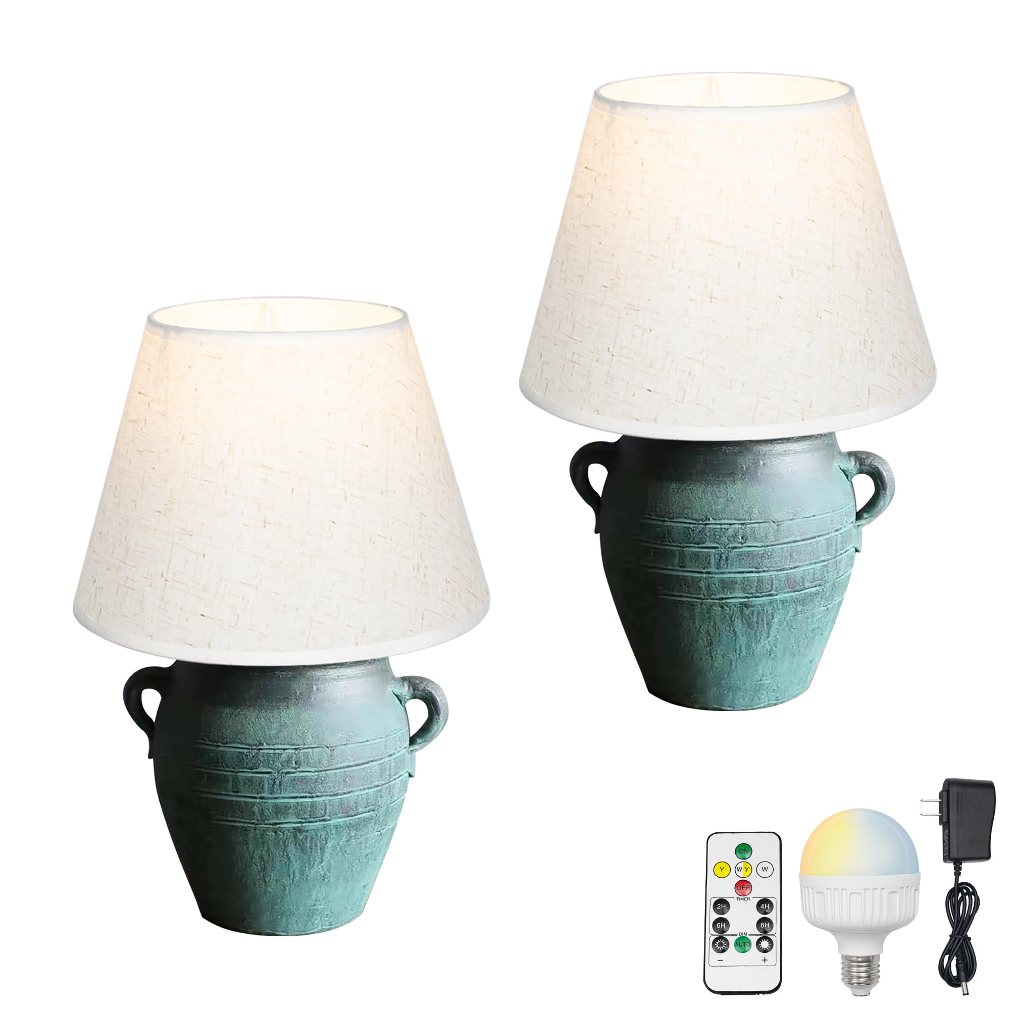 FSLiving Rustic Terracotta Ceramic Pot White Fabric Mushroom Table Lamp ...