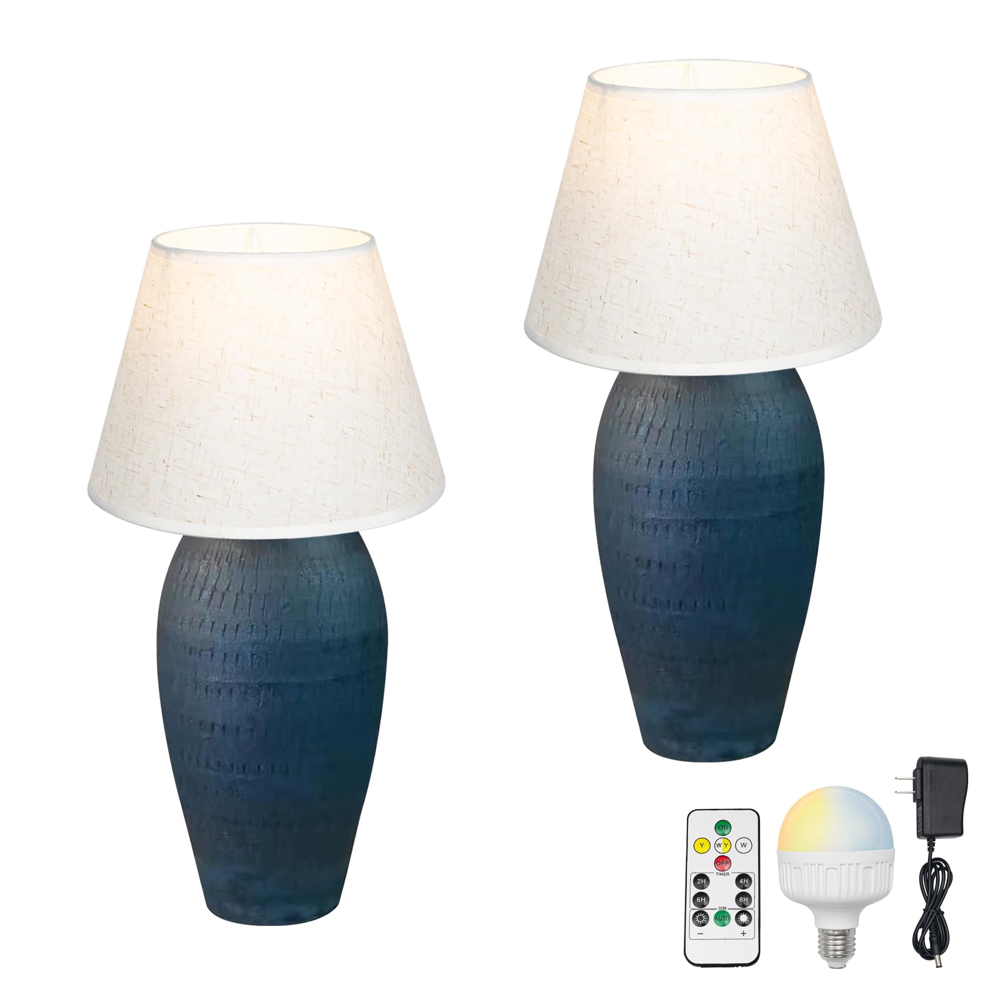 FSLiving Rustic Terracotta Ceramic Pot White Fabric Shade Cone Mushroom ...