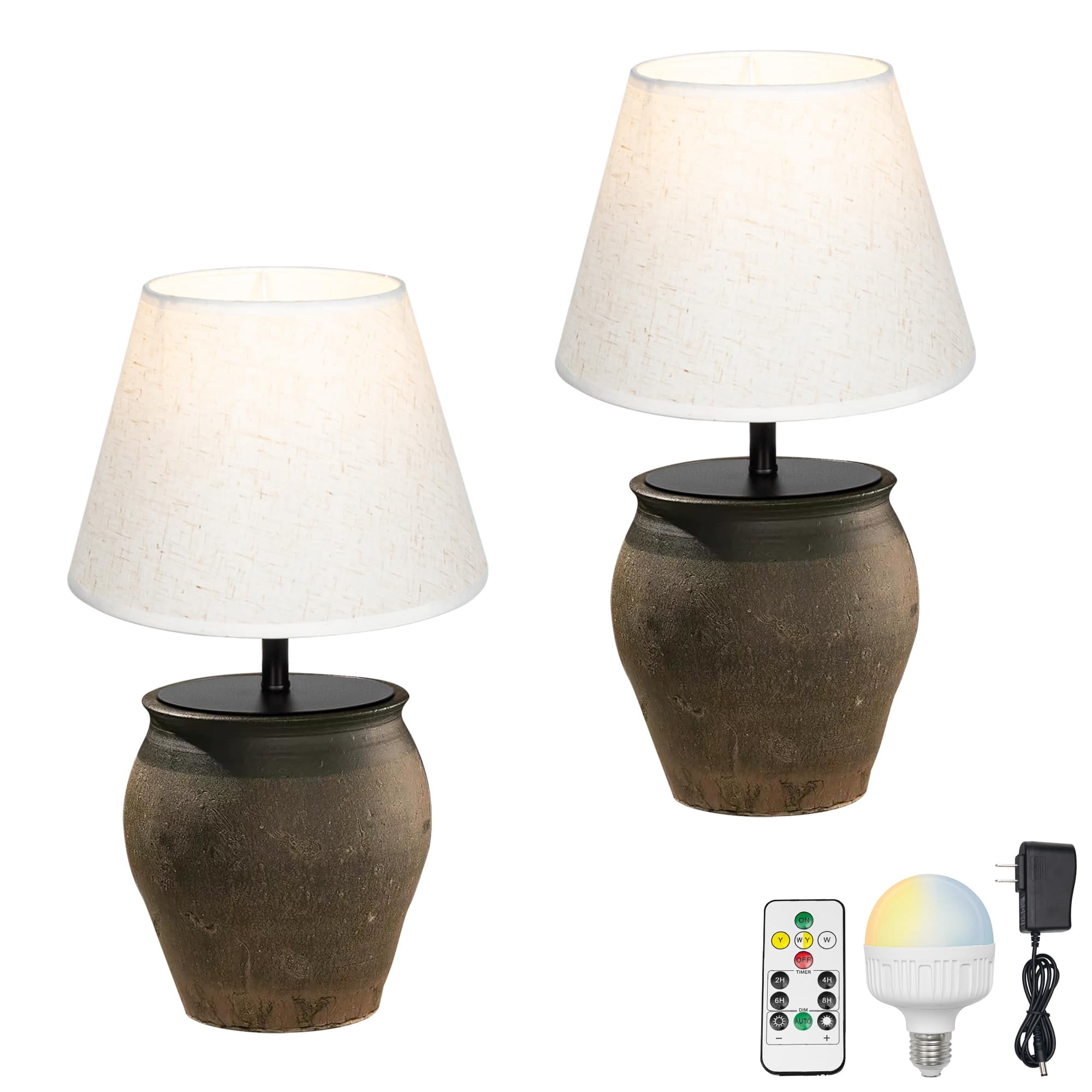 FSLiving Rustic Terracotta Ceramic Pot White Fabric Shade Cone Shape ...