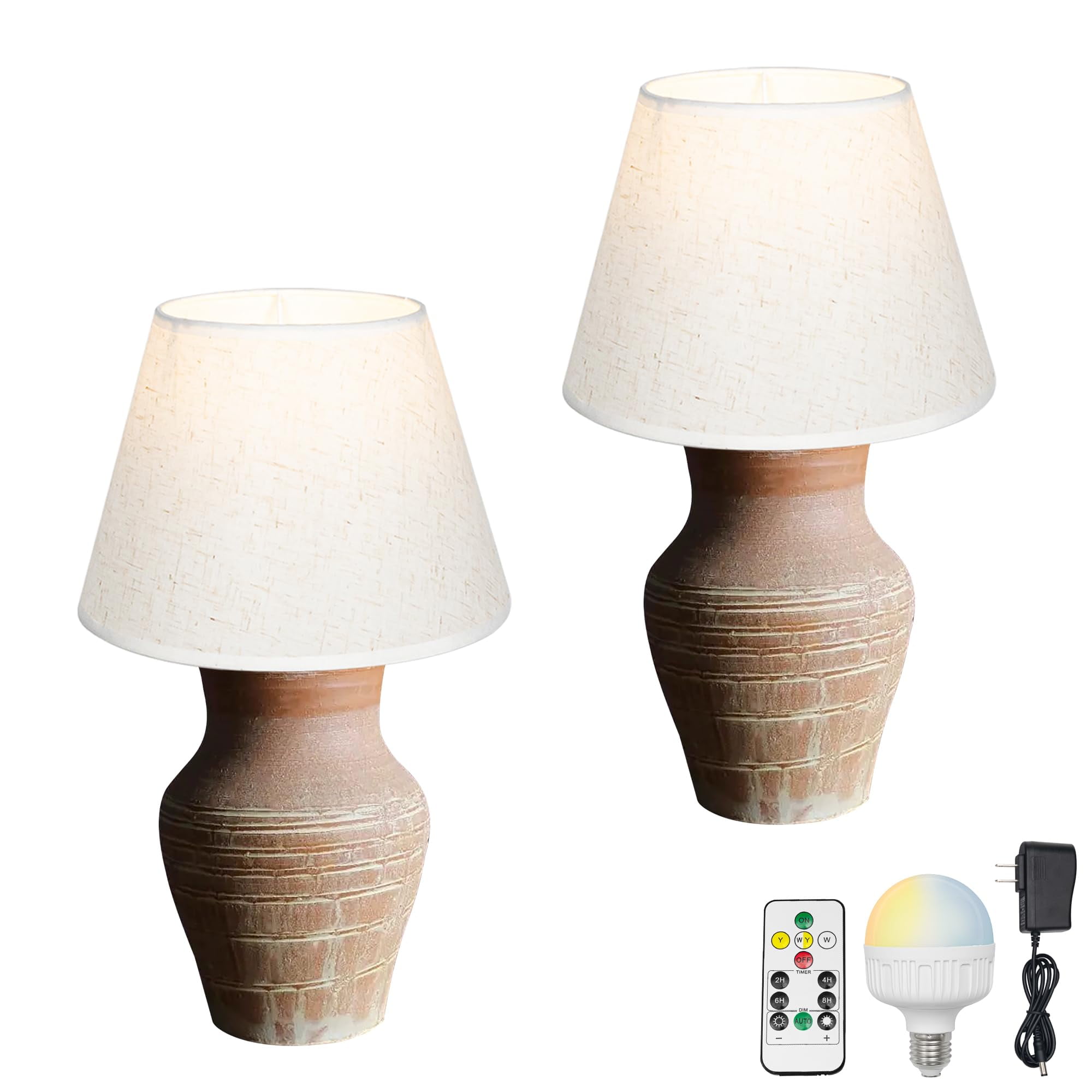 FSLiving Rustic Terracotta Ceramic Pot White Fabric Shade Cone Shape ...