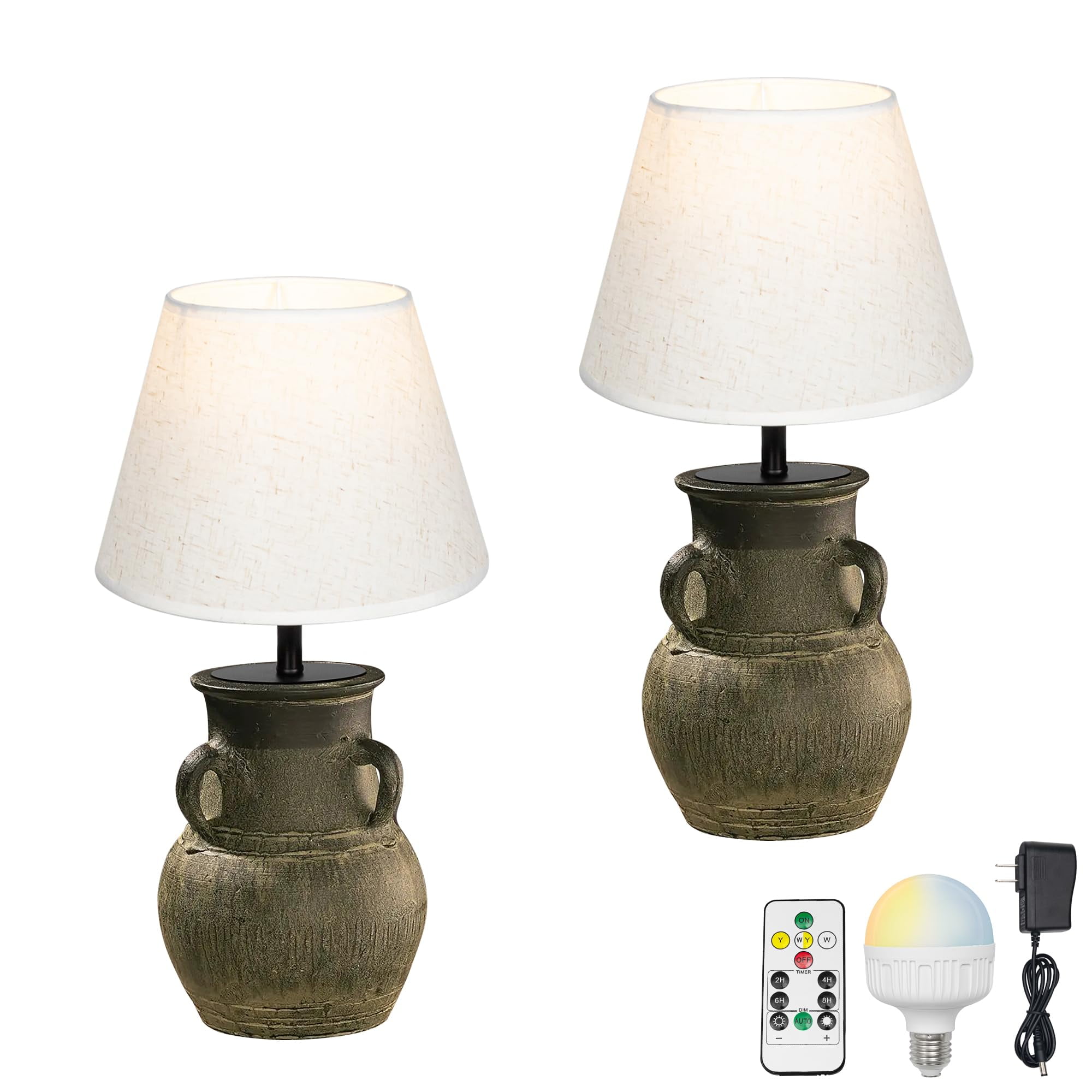 FSLiving Rustic Terracotta Ceramic Pot White Fabric Shade Cone Shape ...