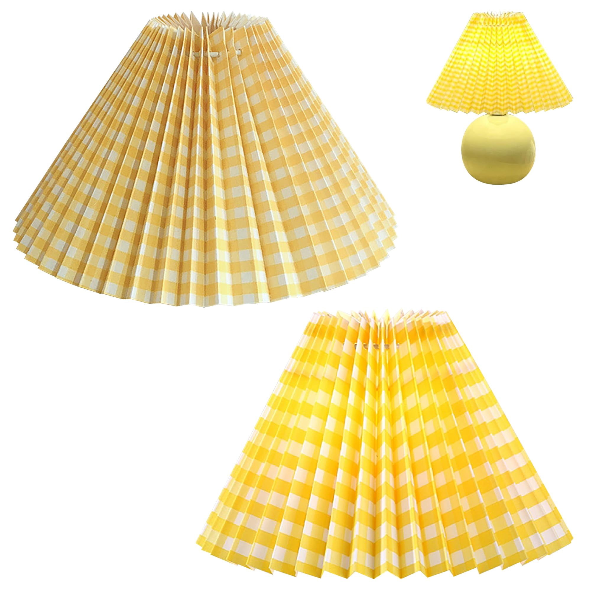 FSLiving Set of 1 Yellow Checkered Pleated Mushroom Fabric&Plastic Lamp ...
