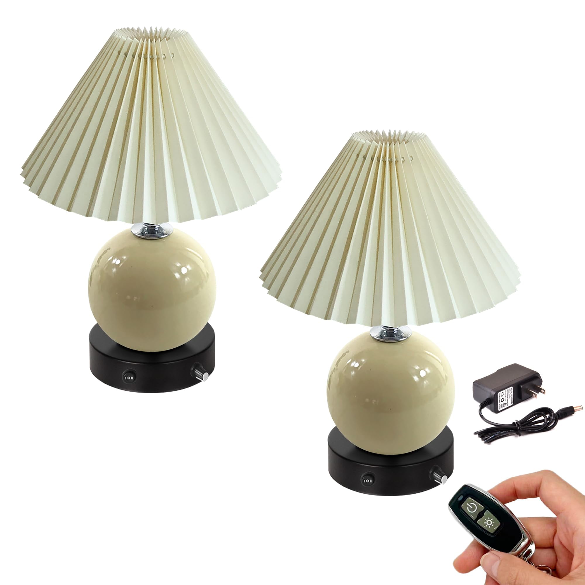 FSLiving Small Cute Ceramic Pot Beige Pleated Shade Table Lamp ...