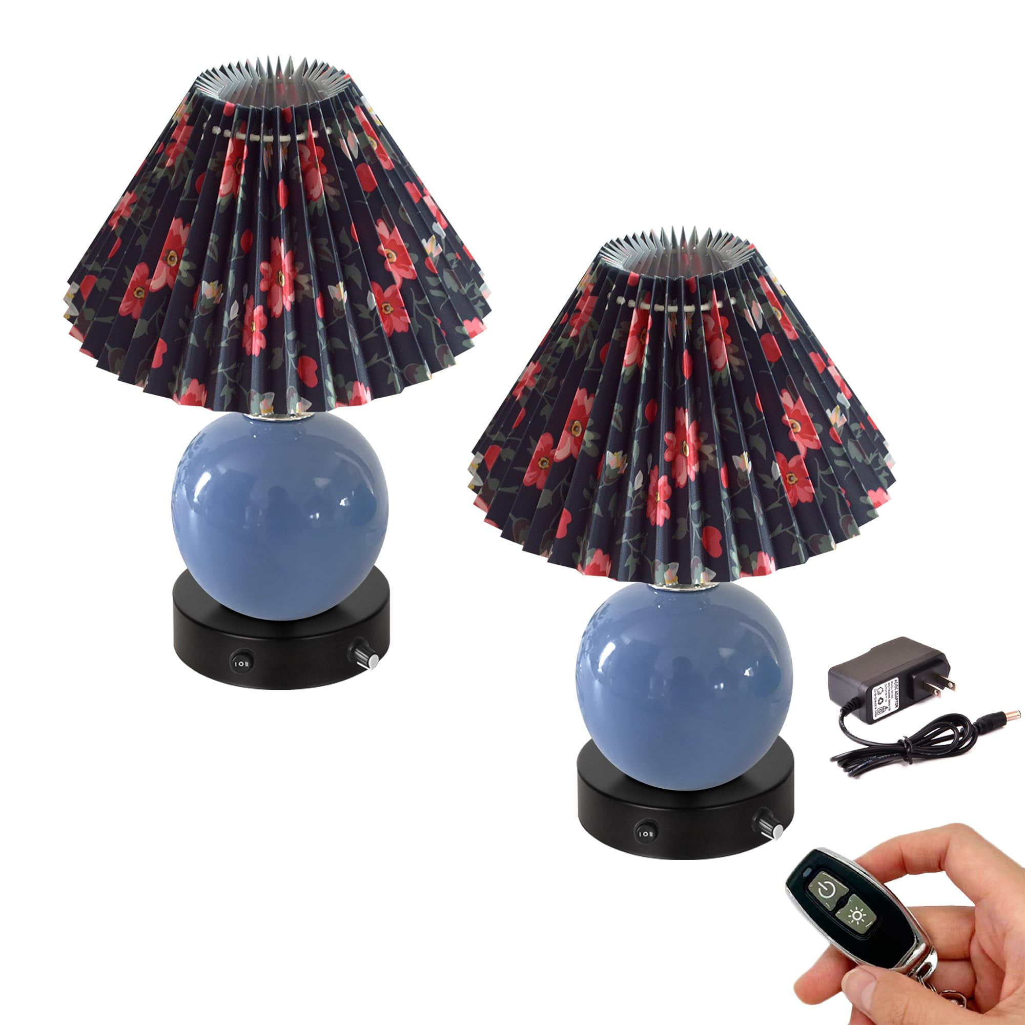 FSLiving Small Cute Ceramic Pot Black Flower Pleated Shade Table Lamp ...