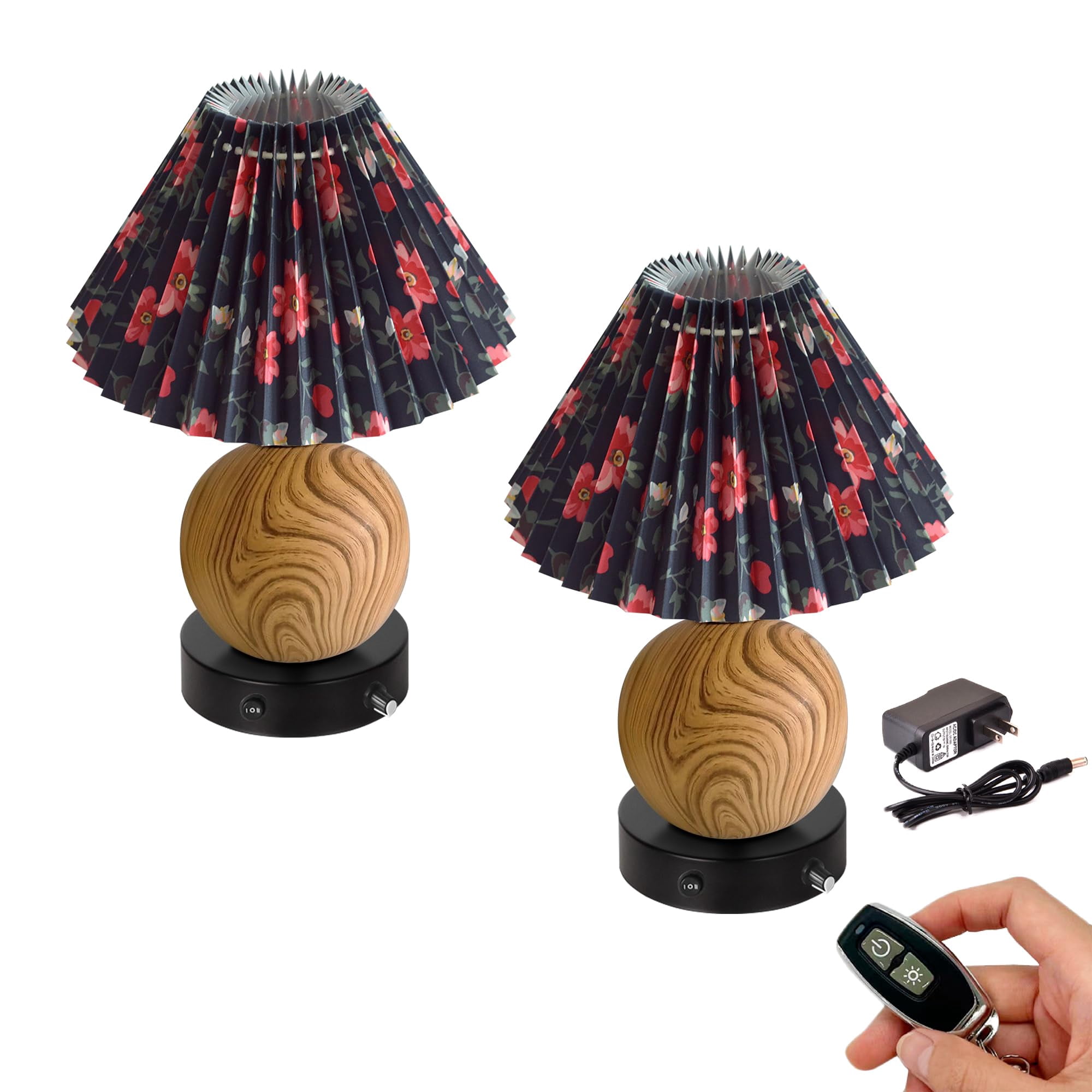 FSLiving Small Cute Ceramic Pot Black Flower Pleated Shade Table Lamp ...