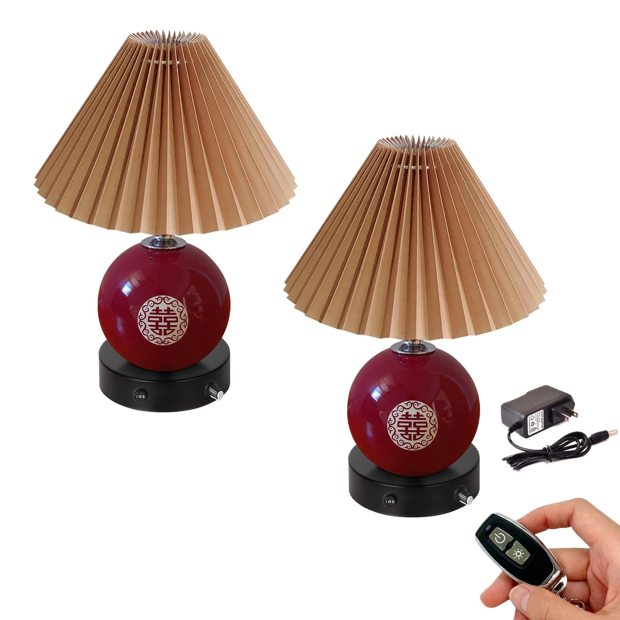 FSLiving Small Cute Ceramic Pot Brown Pleated Shade Table Lamp ...