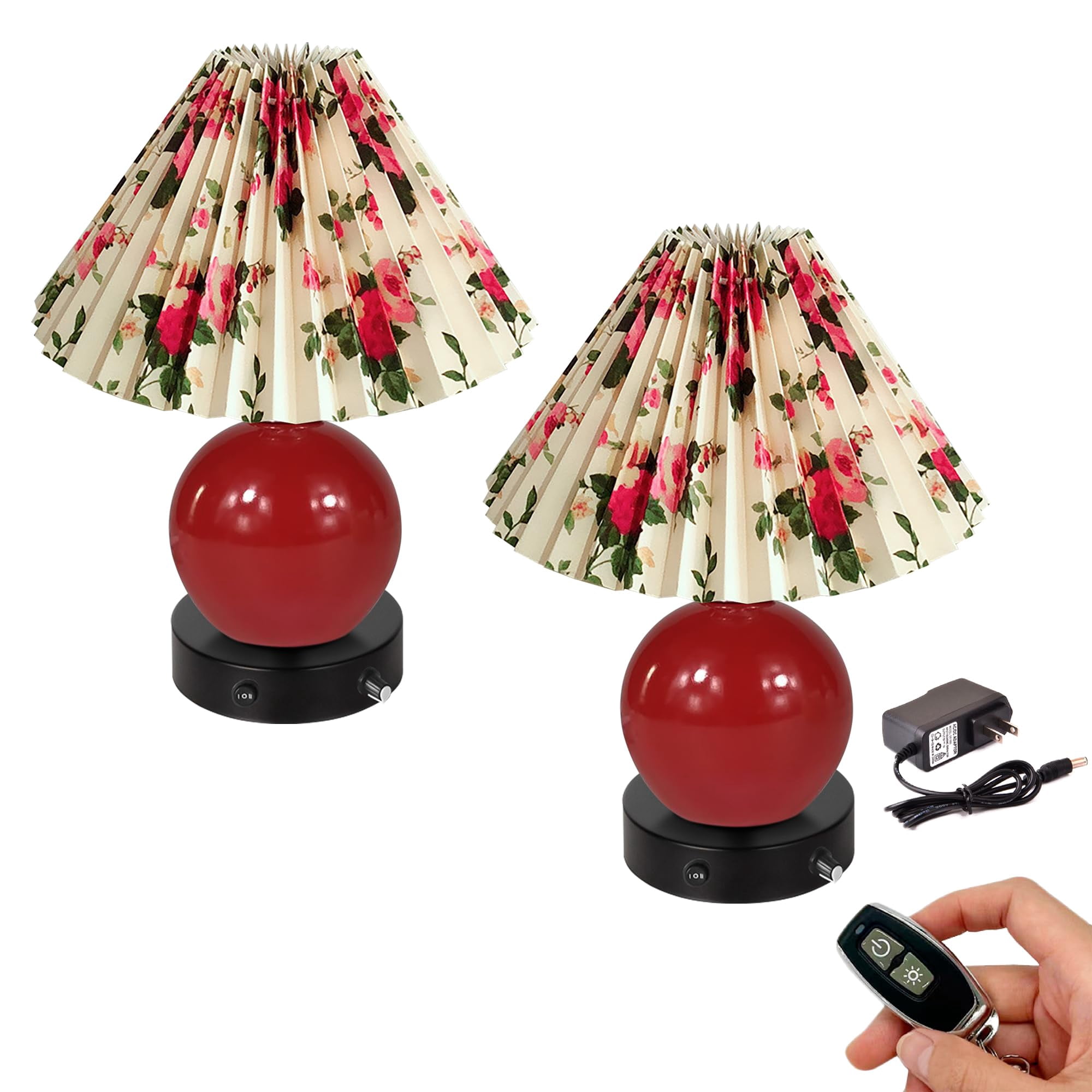FSLiving Small Cute Ceramic Pot Flowers Pleated Shade Table Lamp ...