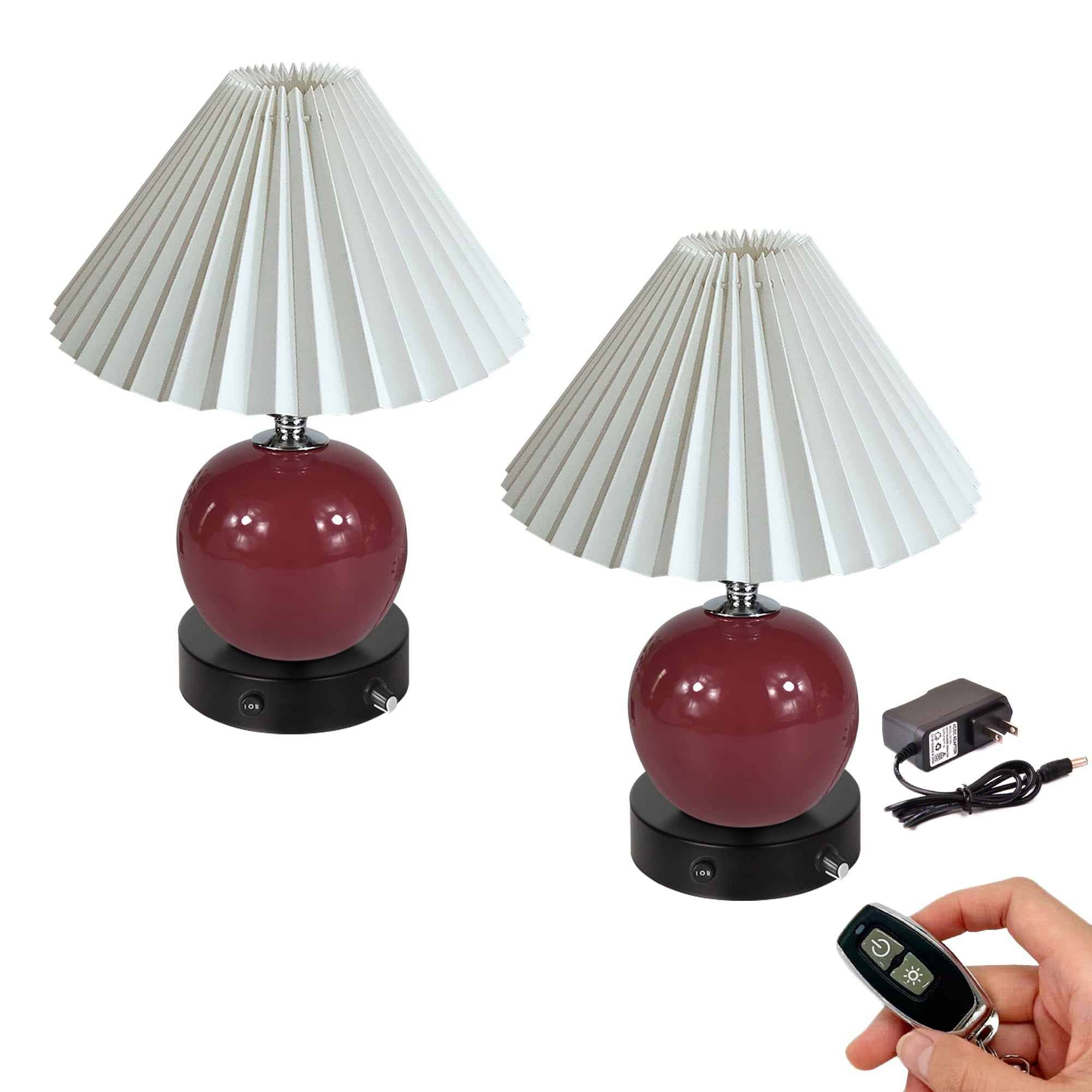 FSLiving Small Cute Ceramic Pot White Pleated Shade Table Lamp ...