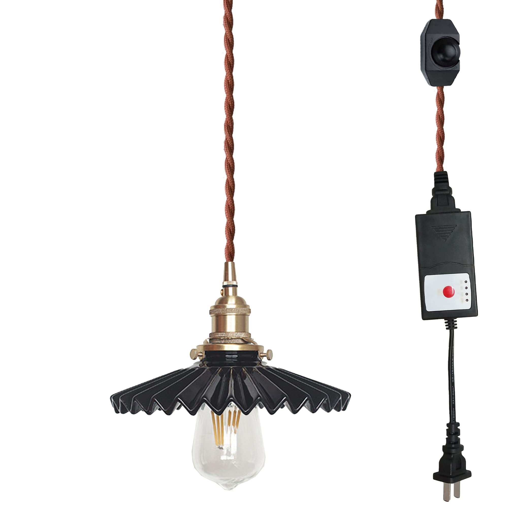 FSLiving Smart Plug Timer Swag Pendant Light with 15ft Plug-in UL ...