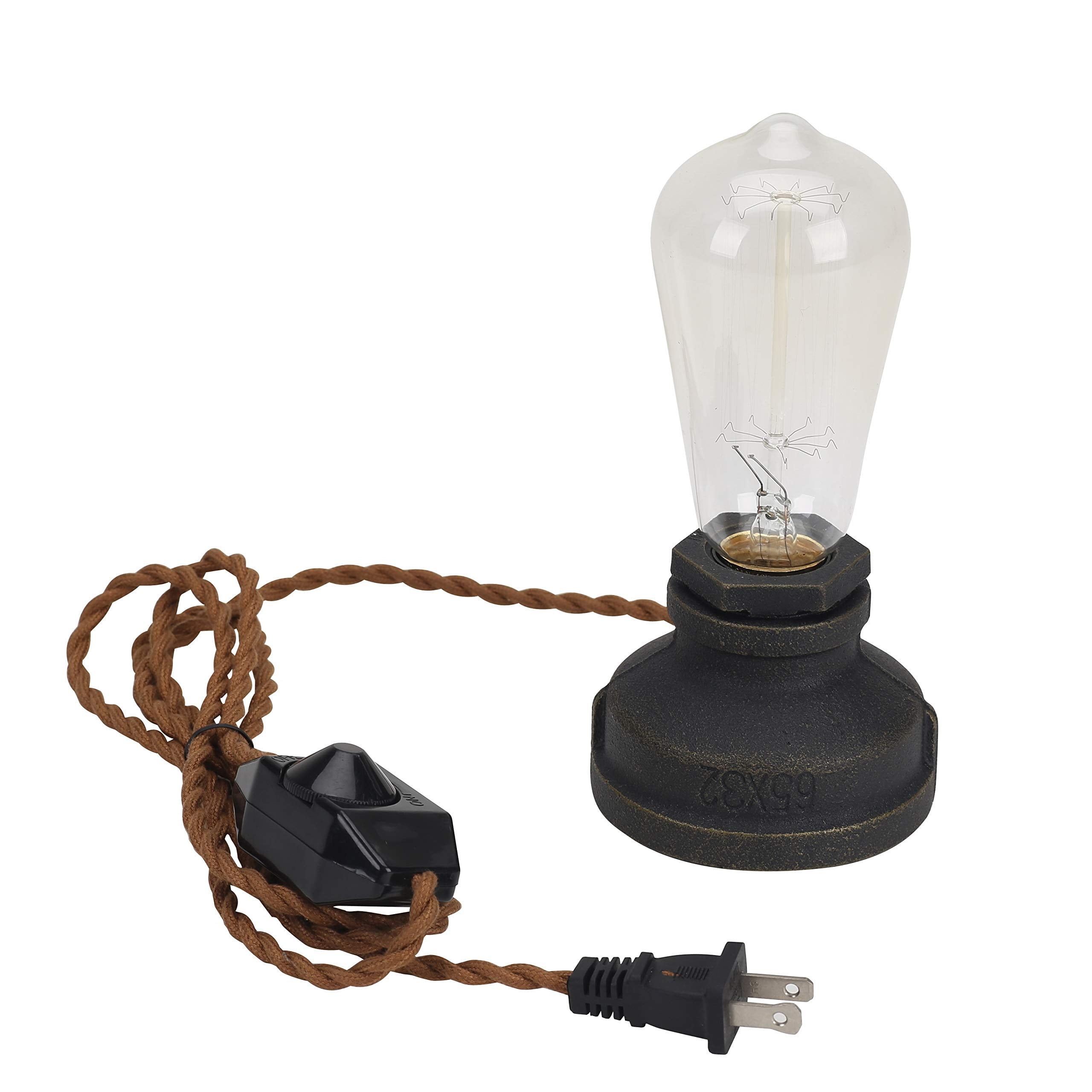 FSLiving Steampunk Table Lamp UL Brown Weave Rope Dimmer Switch Cord ...