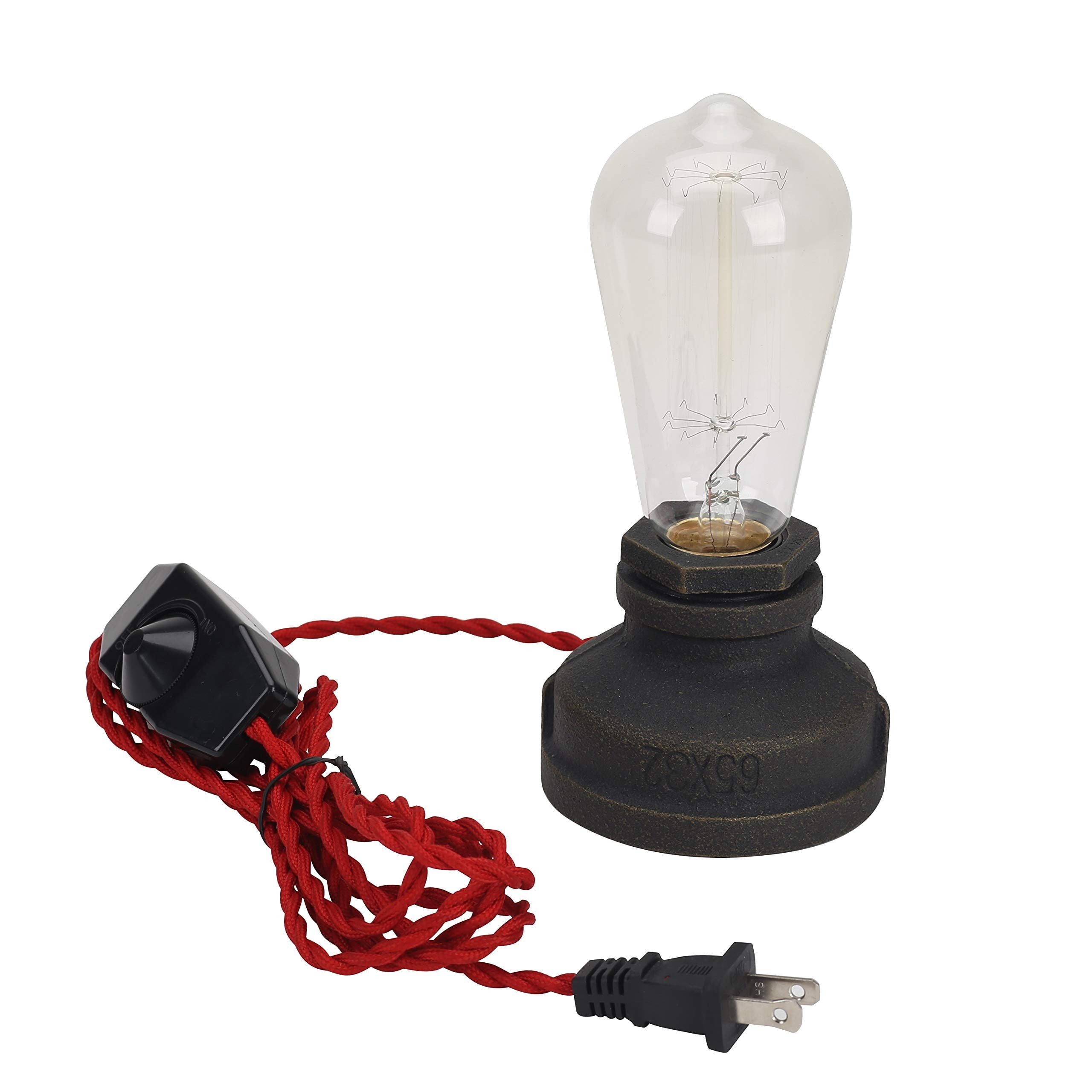 FSLiving Steampunk Table Lamp UL Red Weave Rope Dimmer Switch Cord ...