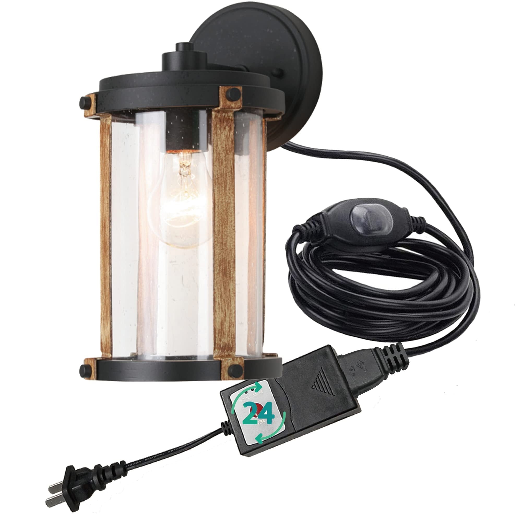 FSLiving Steep Glass Wall Lamp with Auto Timer IP23 with UL Waterproof ...