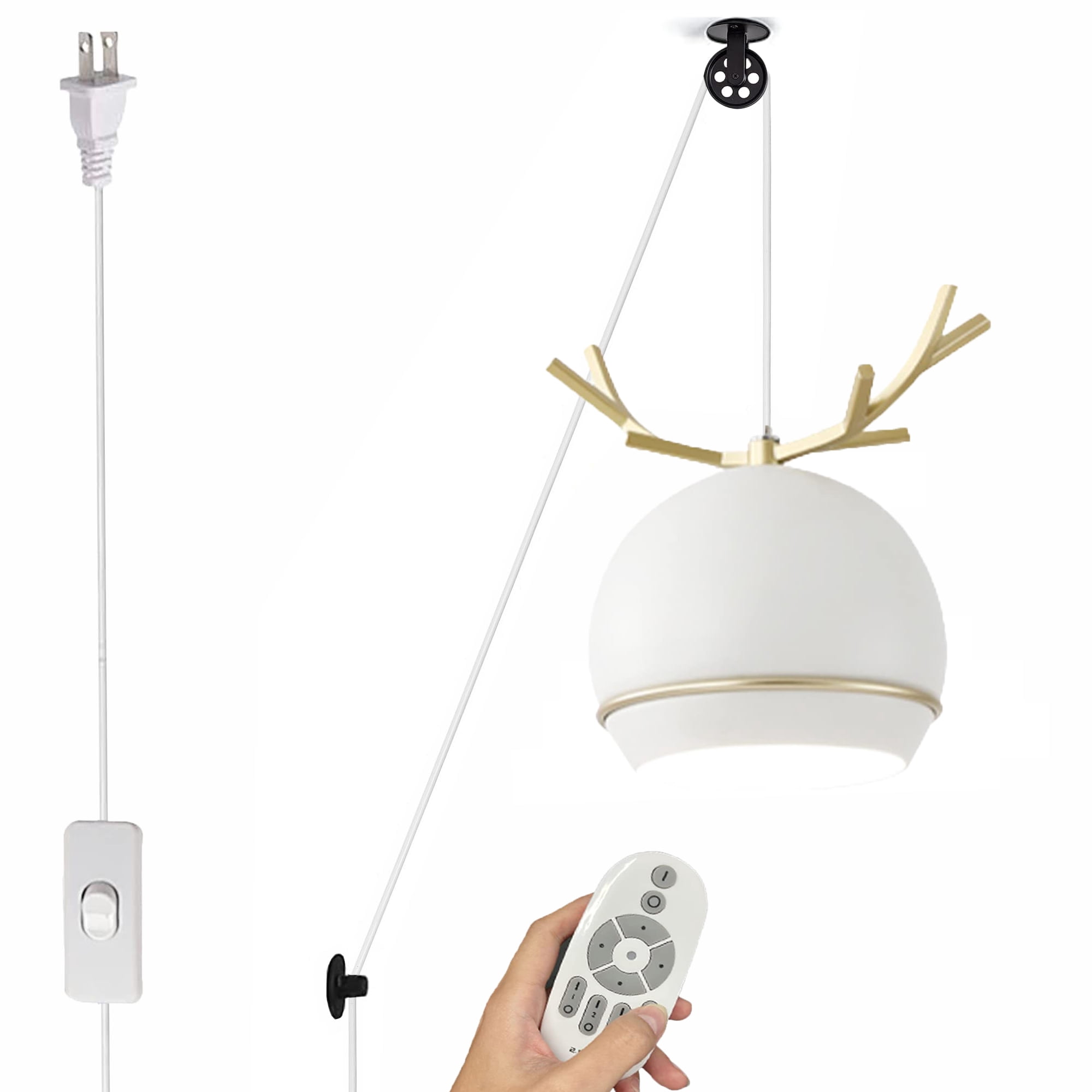 FSLiving Swag Handle Pendant Lighting with Industrial Pulley Design ...
