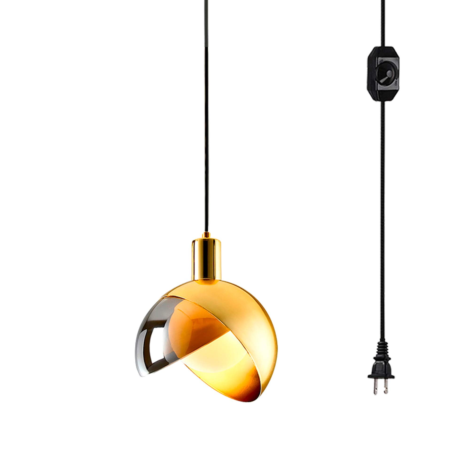 FSLiving Swag Pendant Light with 15ft Plug-in UL Dimmable Cord Golden ...