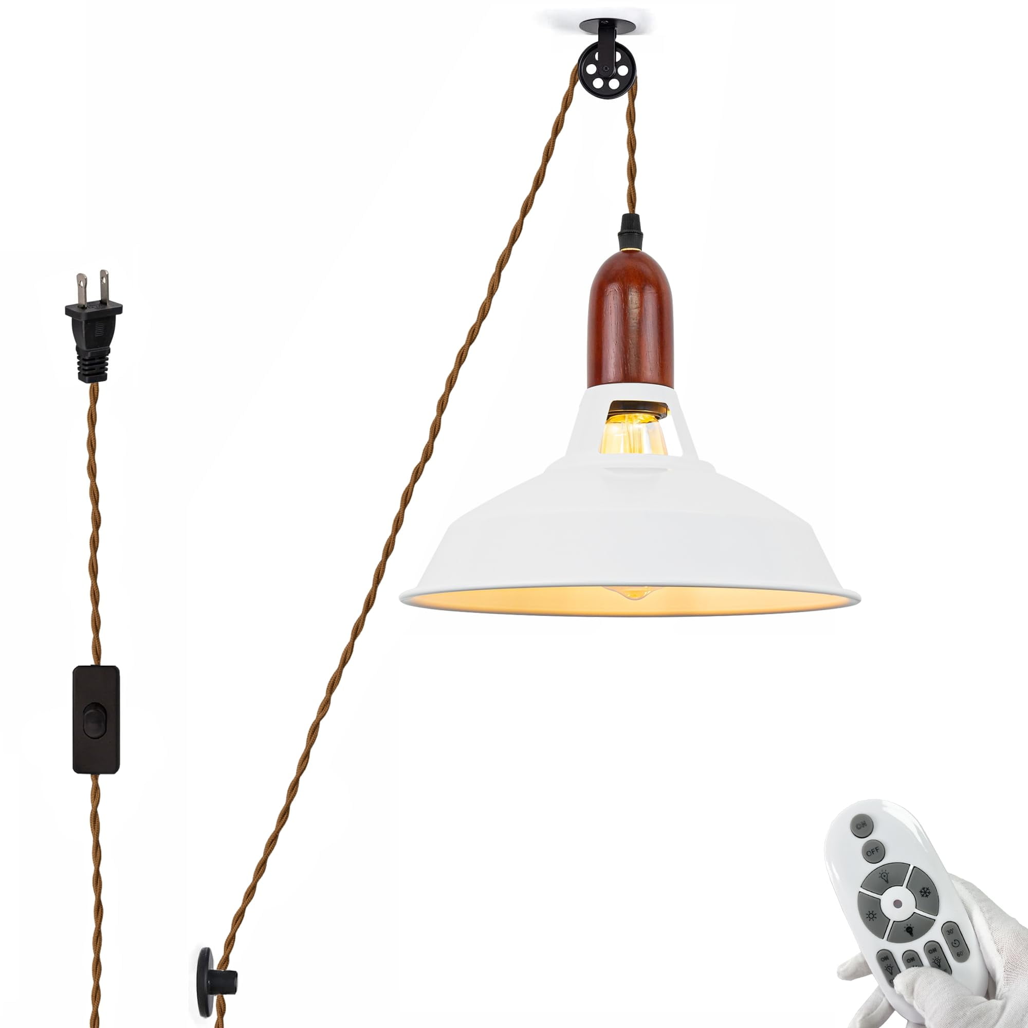 FSLiving Swag Pendant Light with Industrial Pulley Design , 15ft Plug ...
