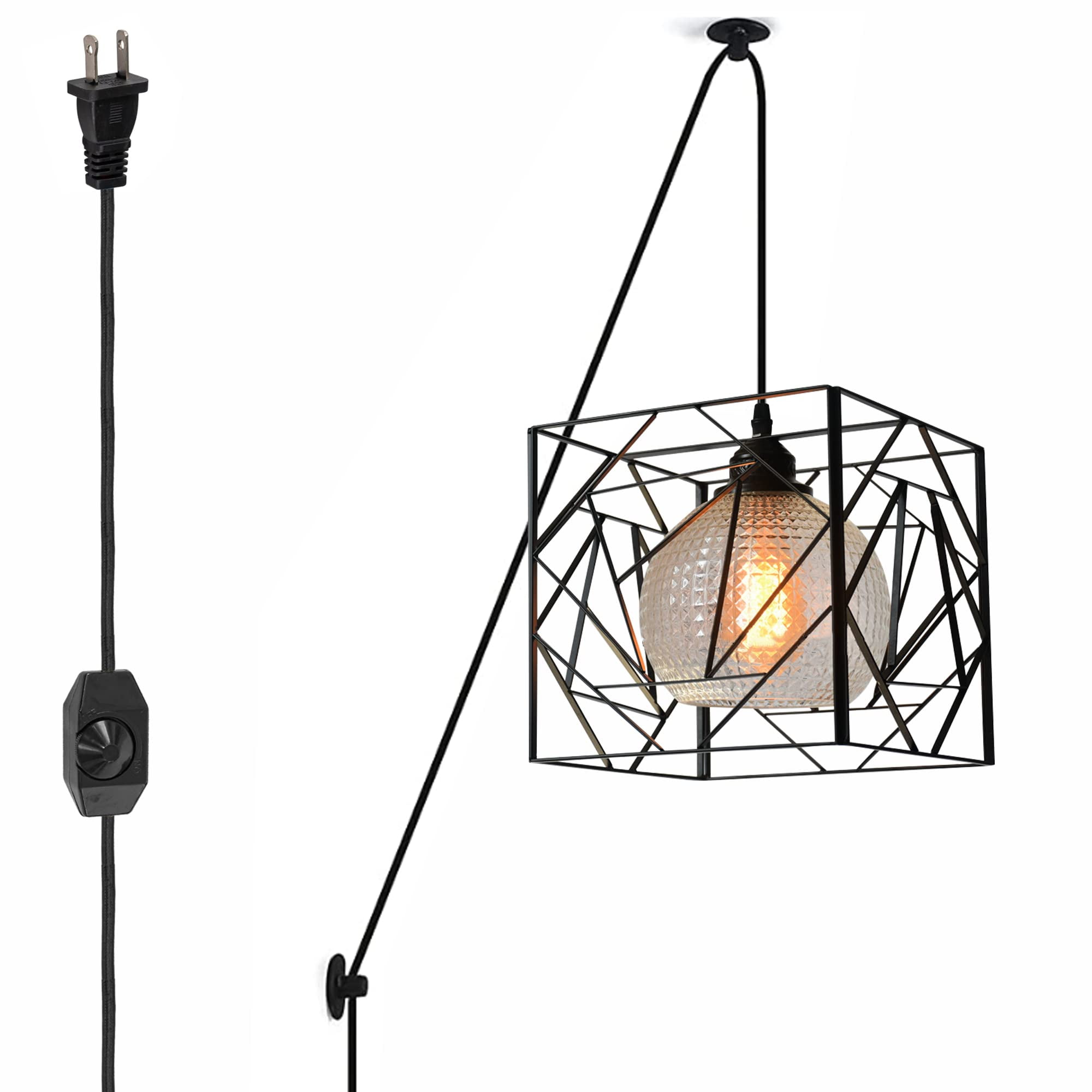 FSLiving Swag Pendant Light with Industrial Pulley Design 15ft Plug-in ...