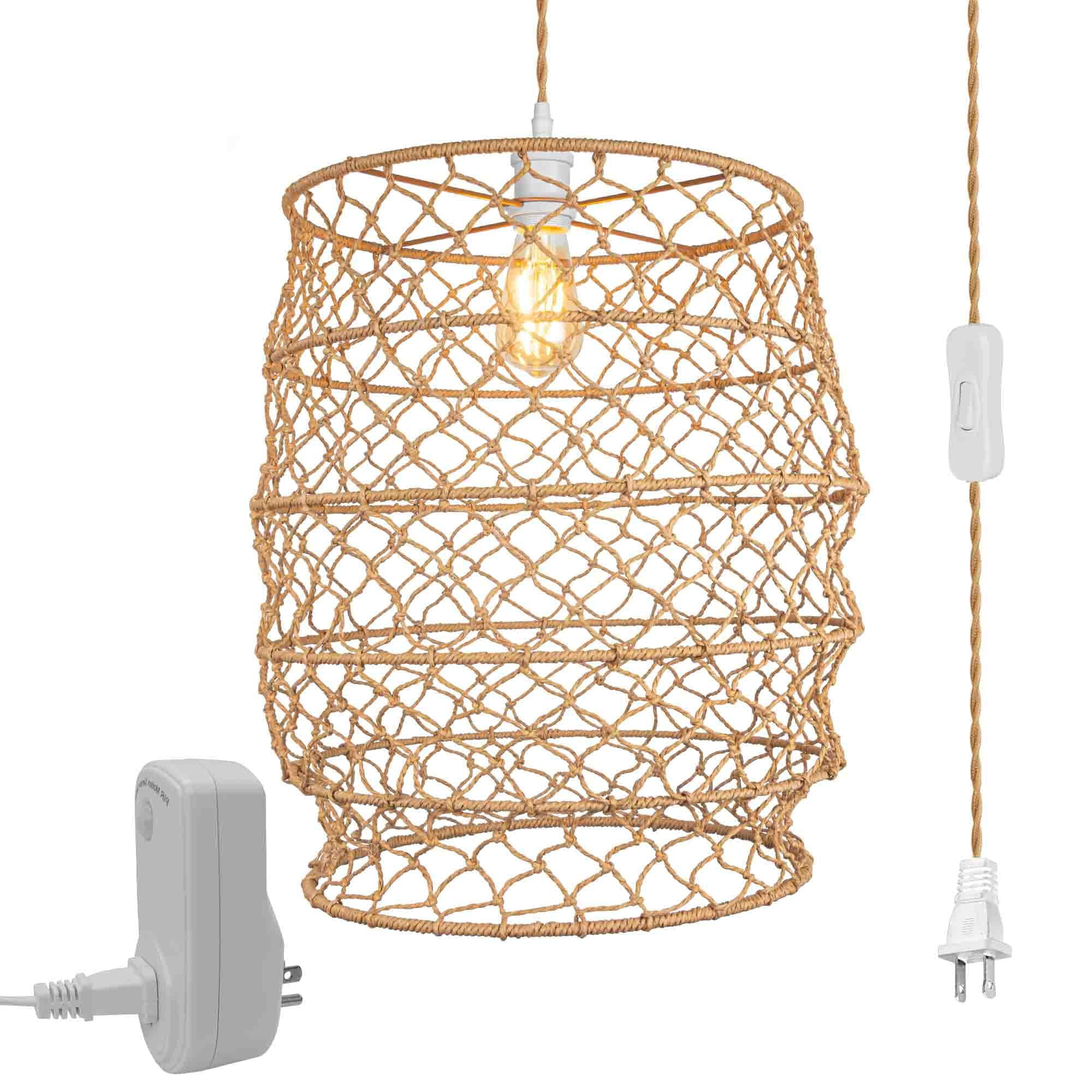FSLiving Swag Pendant Light Twine Natural Rattan Baroque Style Colorful ...
