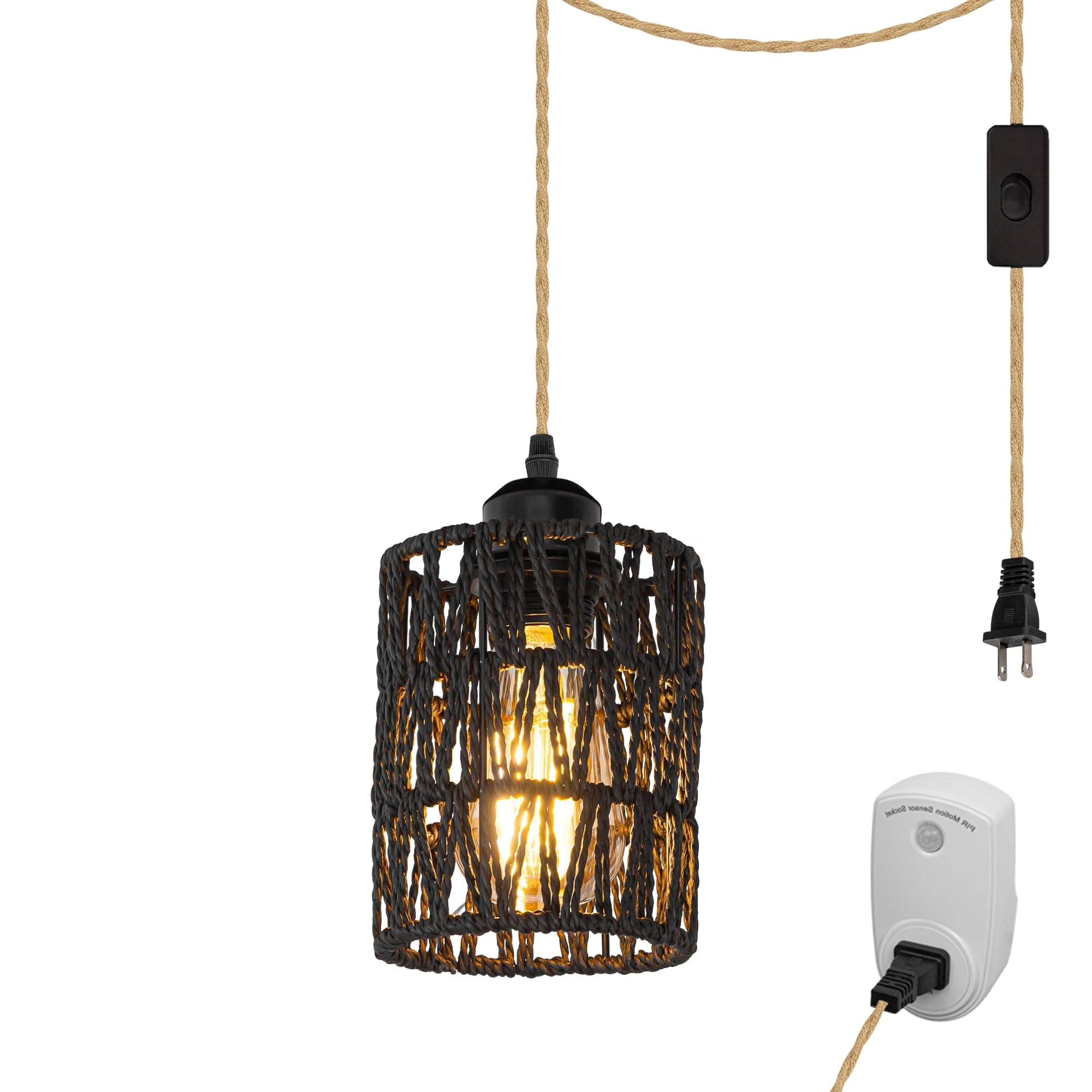 FSLiving Swag Pendant Light Twine Natural Rattan Baroque Style Mini ...