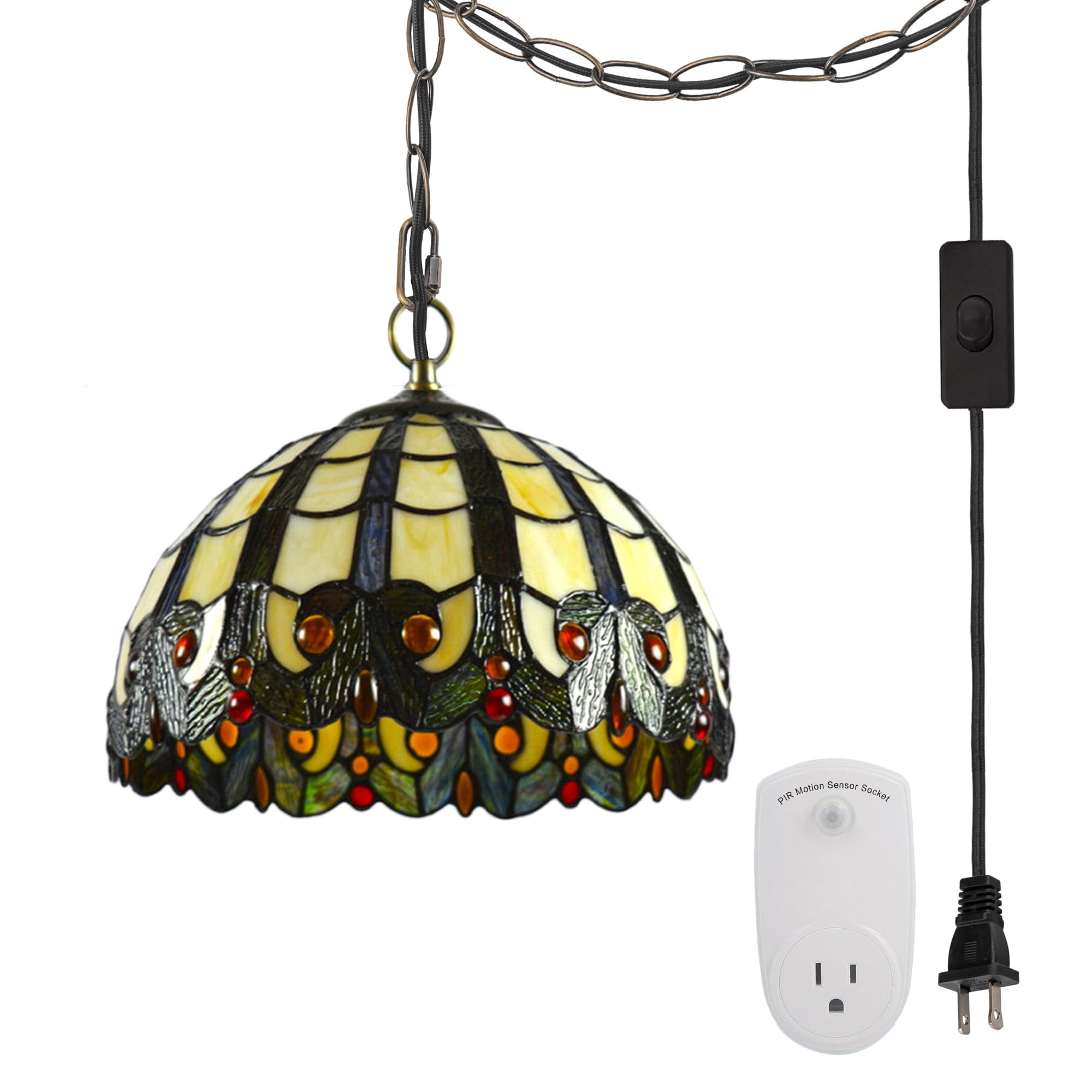 FSLiving Swag Tiffany Style Pendant Light Stained Glass Baroque Style ...