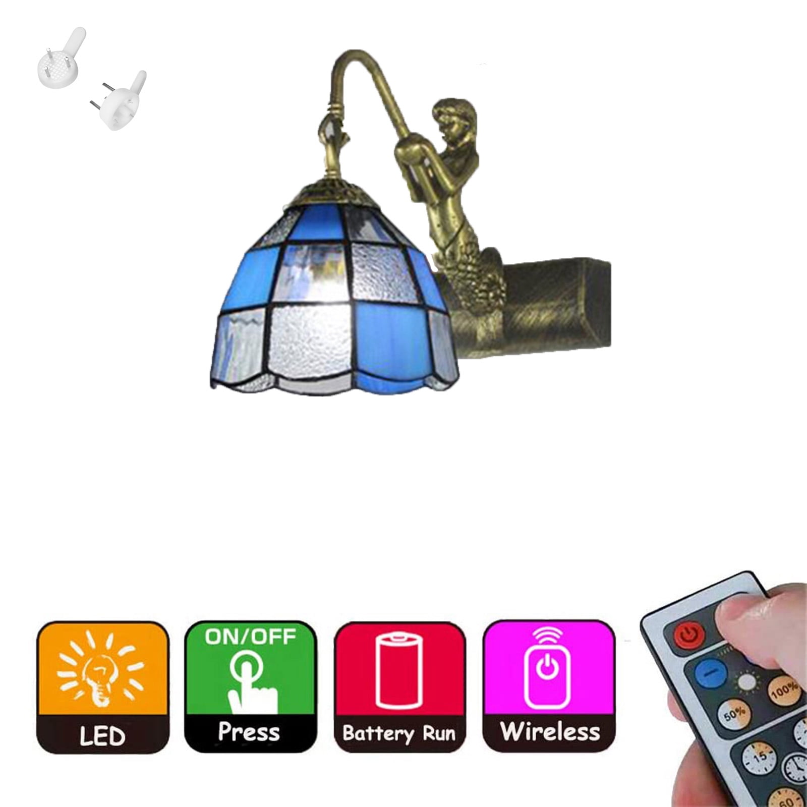 FSLIVING Battery Operated LED Wall Sconce, Cordless Multicolor Glass ...