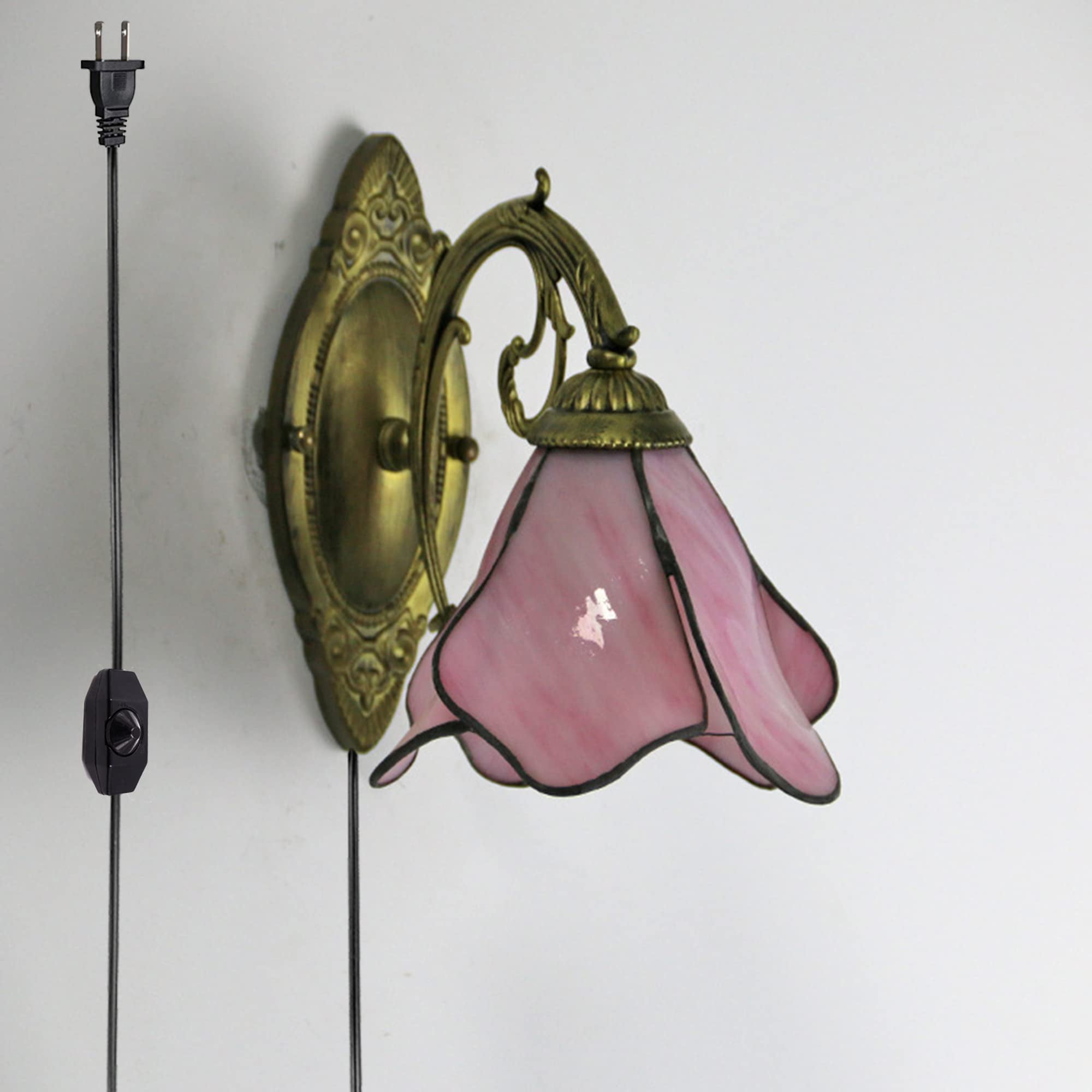 FSLiving Tiffany Pink Wall Sconces with UL Certification Plug-in ...