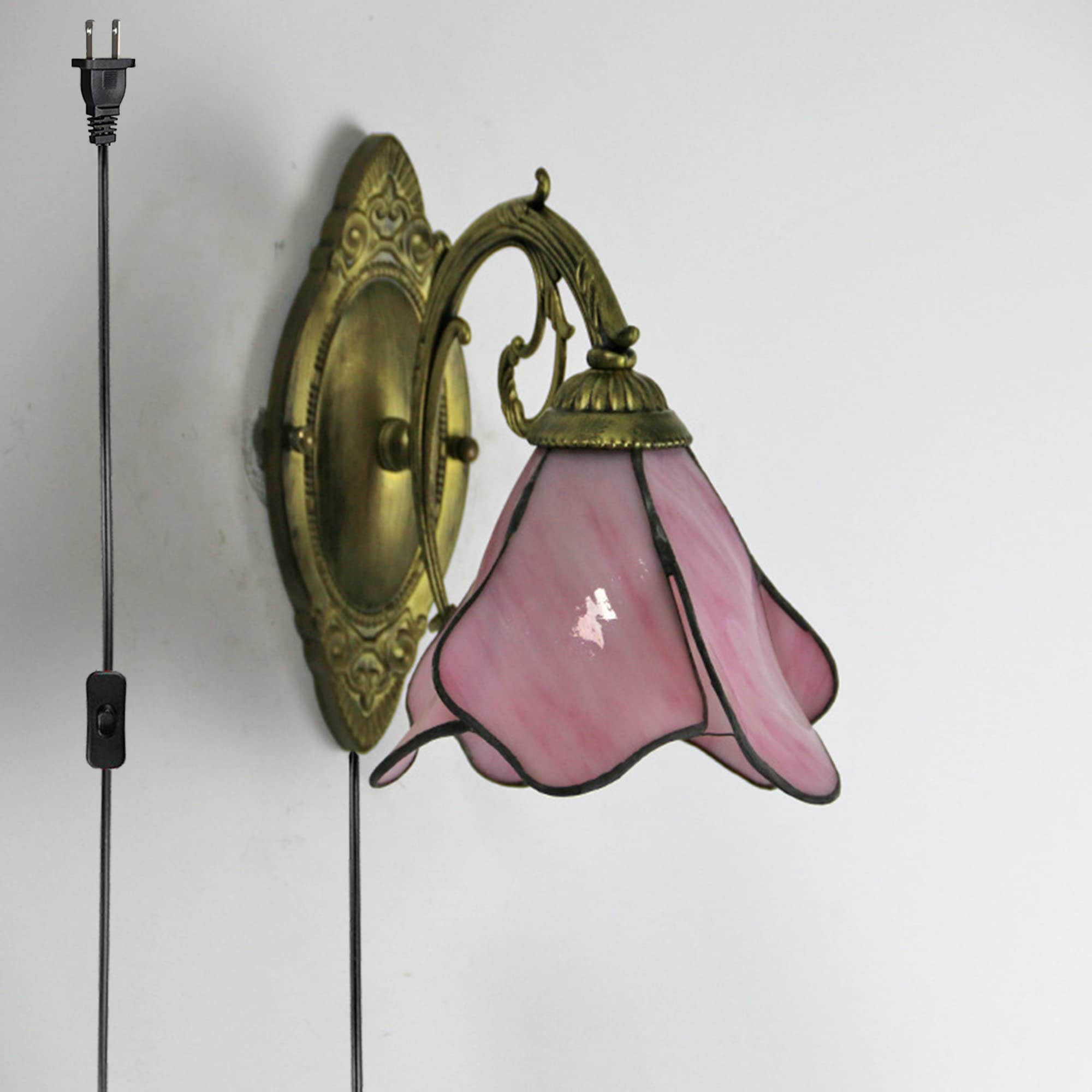 FSLiving Tiffany Pink Wall Sconces with UL Plug-in Button Cord ...