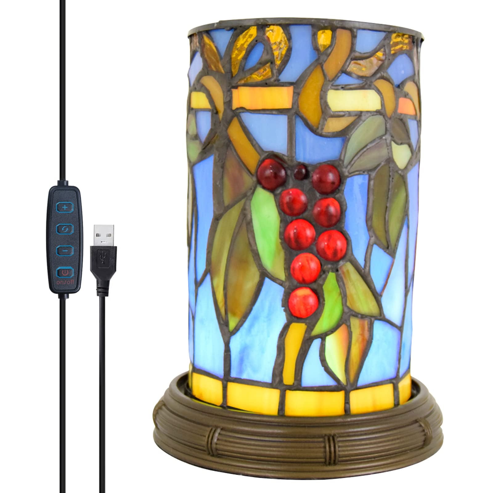 FSLiving Tiffany Style Accent Lamp Table Lamp Stained Glass USB-Powered ...