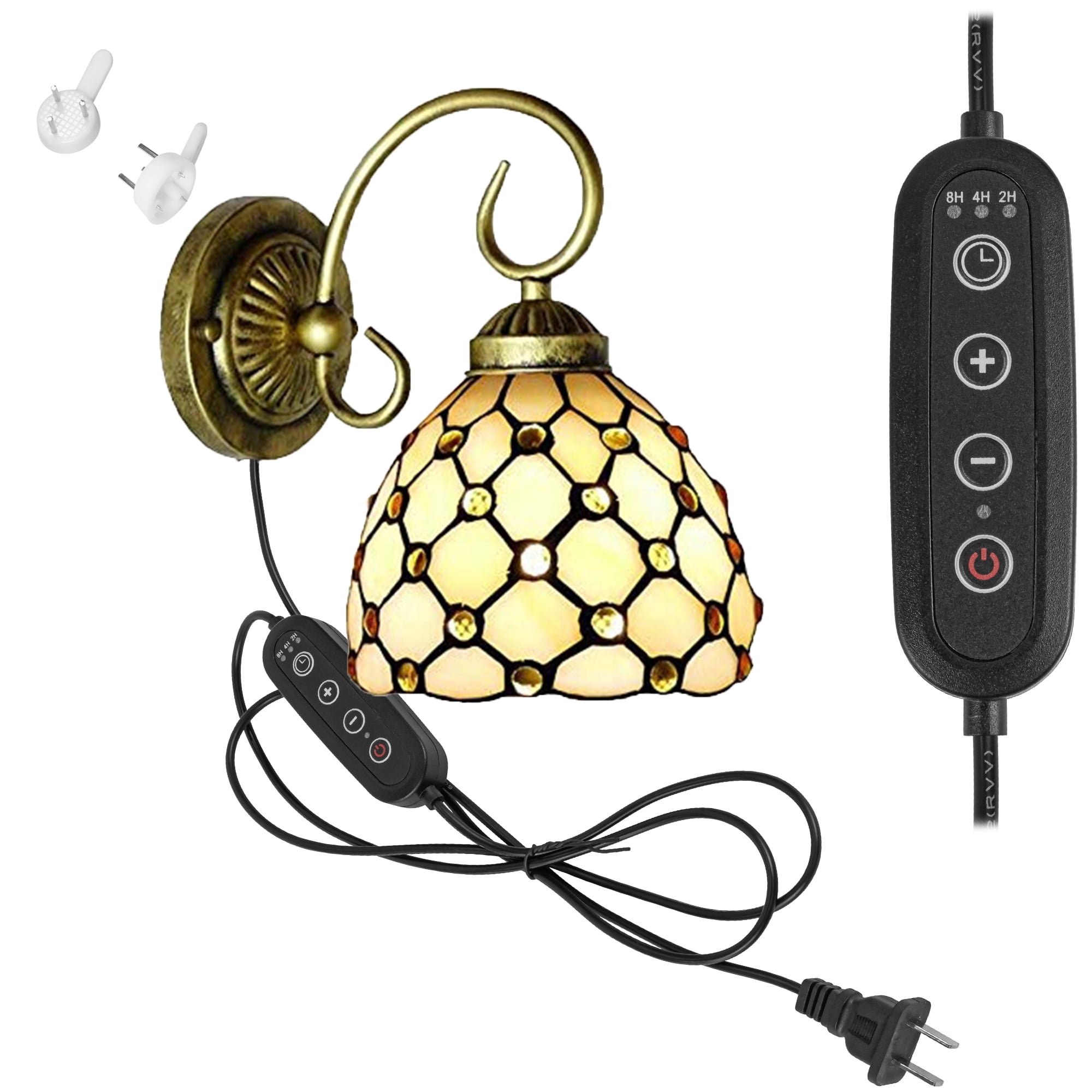 FSLiving Tiffany Wall Sconce Plug In Wall Lamp with Dimmer and Timer ...