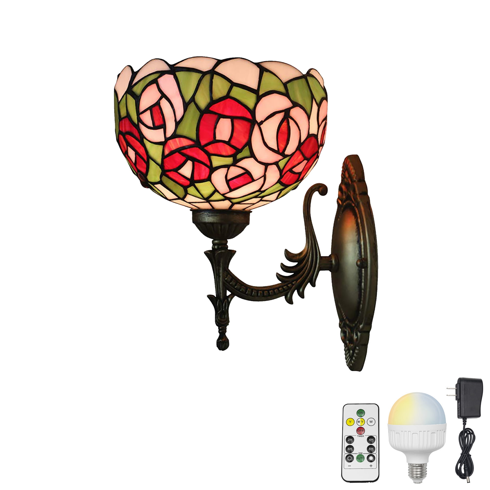 FSLiving Tiffany Wall Sconces Rechargeable Battery Run Color Changing ...