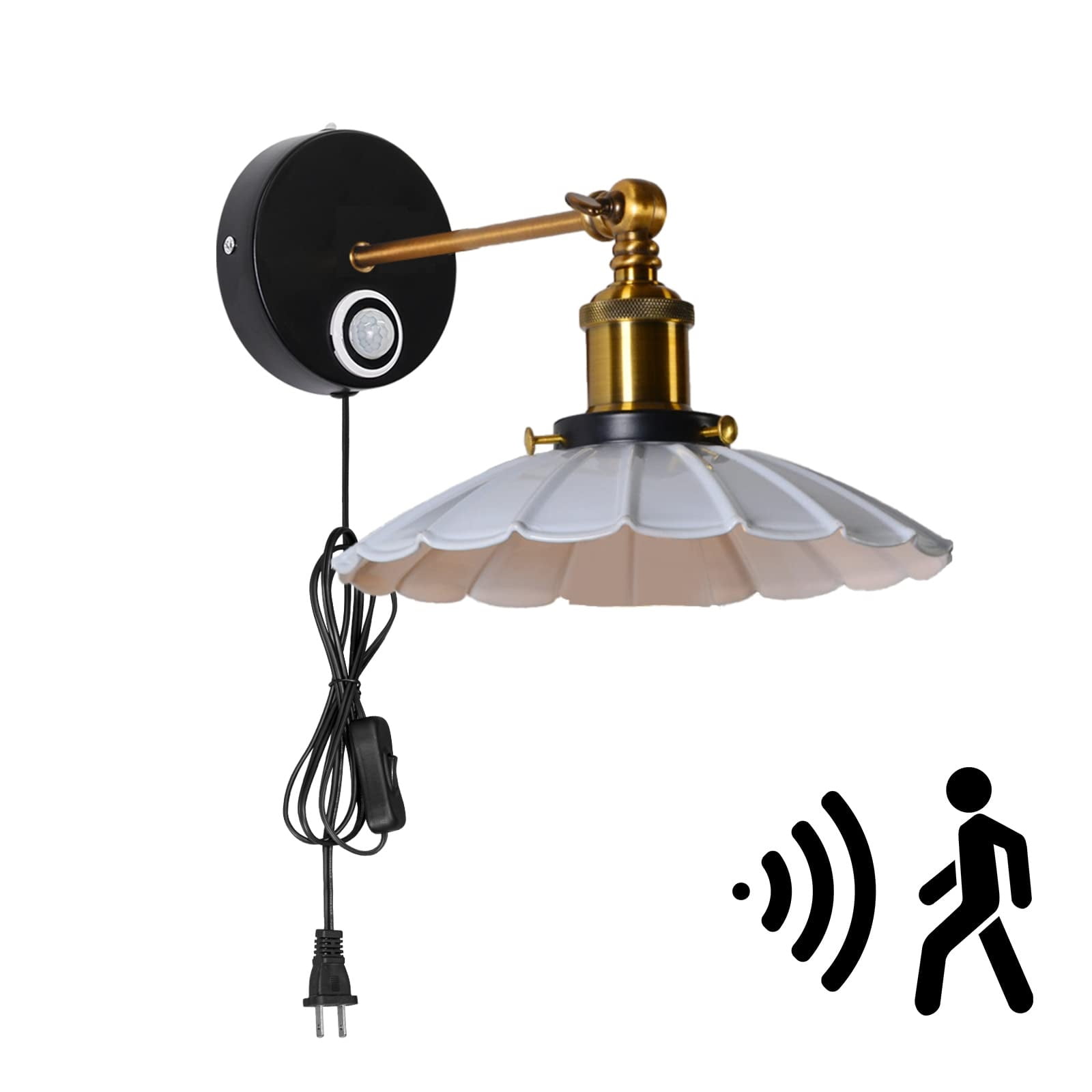 FSLiving Timer Set PIR Motion Sensor Wall Sconces UL 5.9 Ft Plug in ...