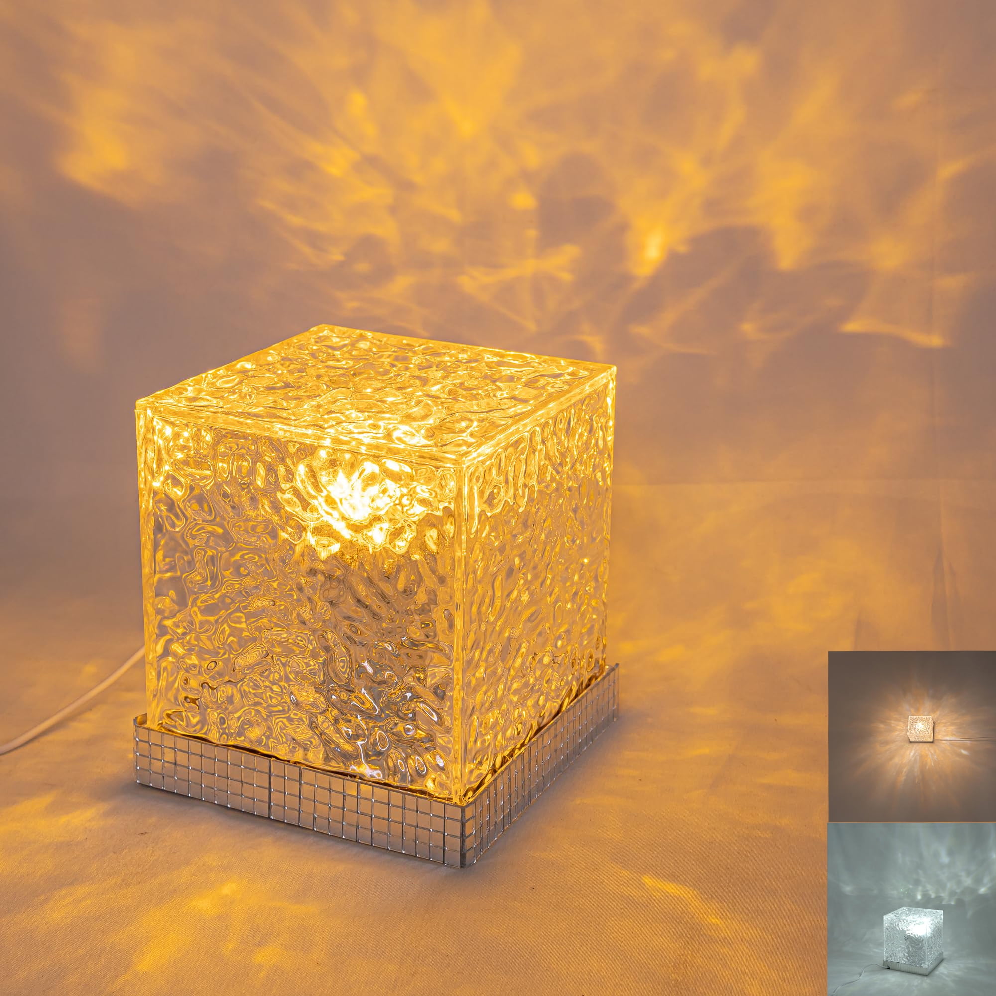 FSLiving USB Powered Table Lamp Square Acrylic Dynamic Water Ripple ...