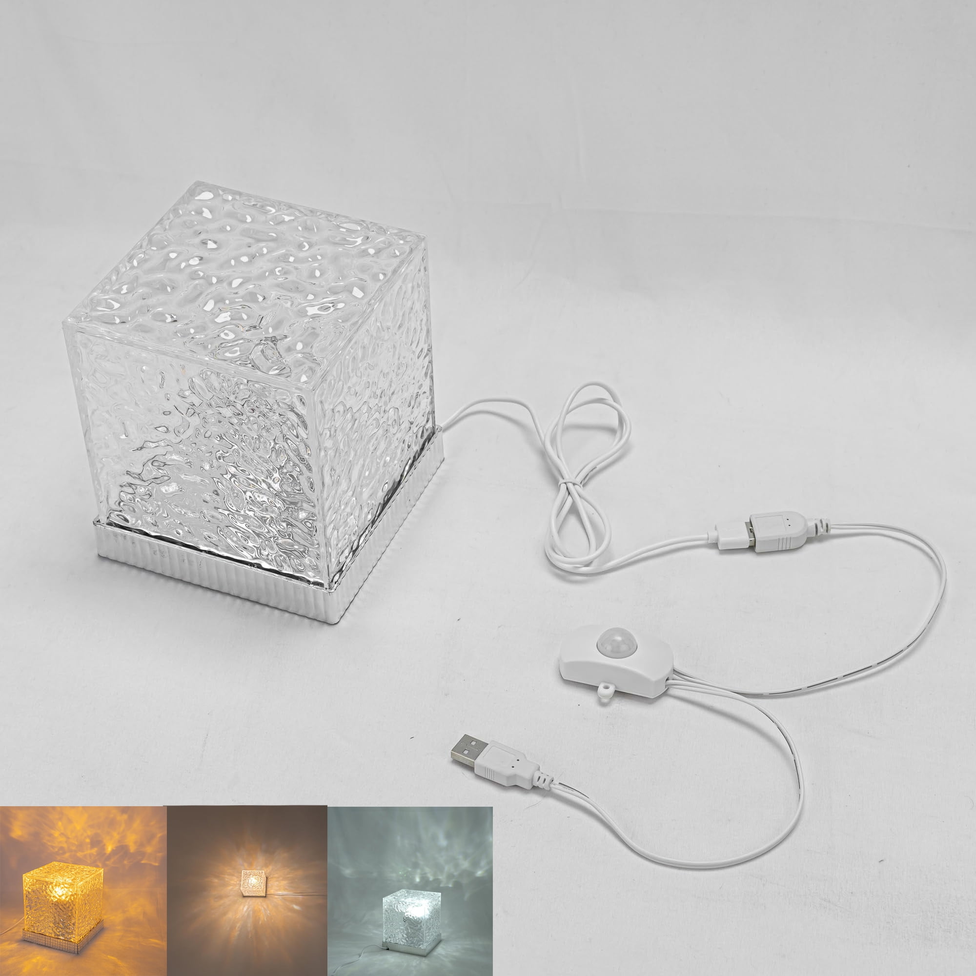 FSLiving USB Powered Table Lamp Square Acrylic Dynamic Water Ripple ...