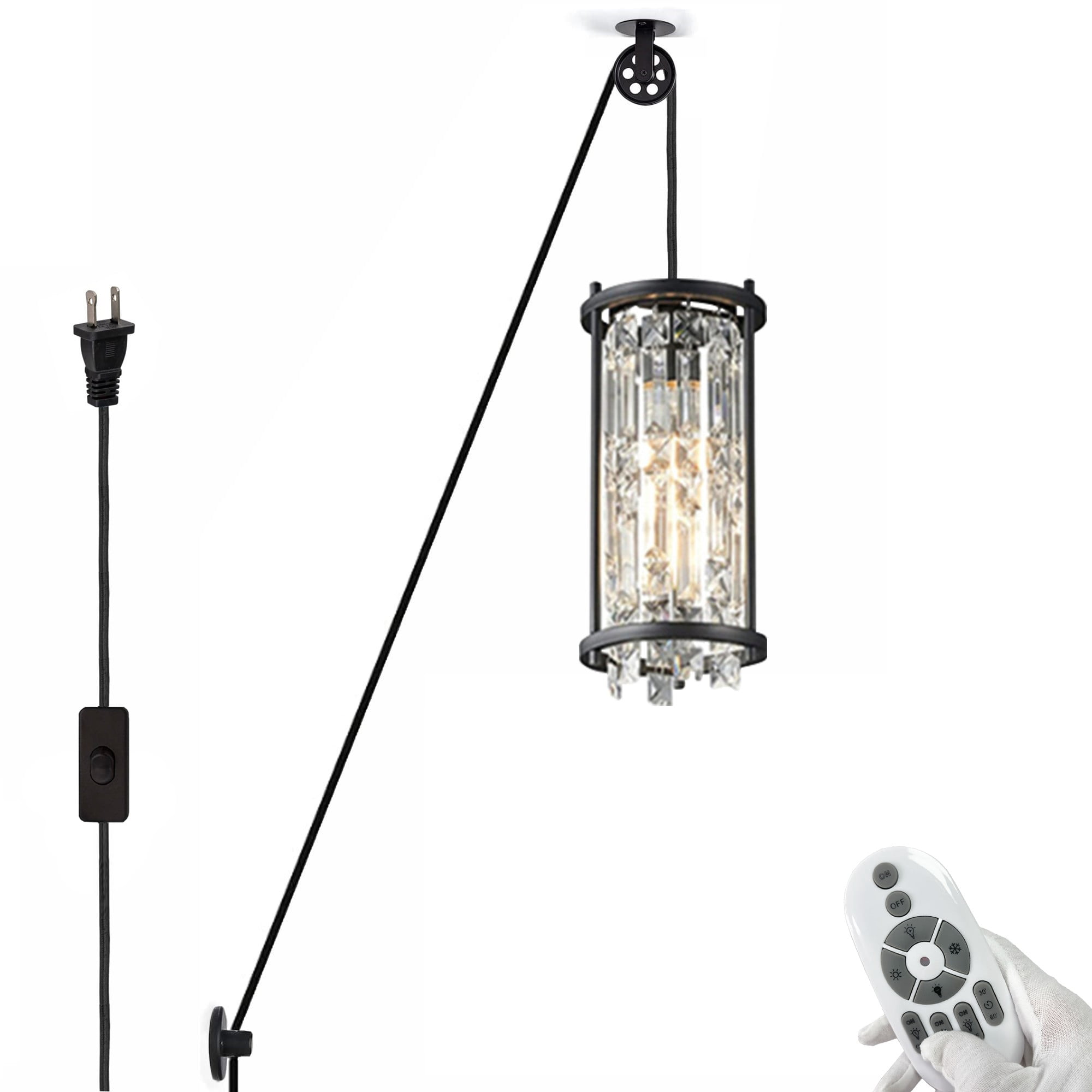 FSLiving No Wiring Needed 15ft Plug-in Pendant Lighting Swag Industrial ...