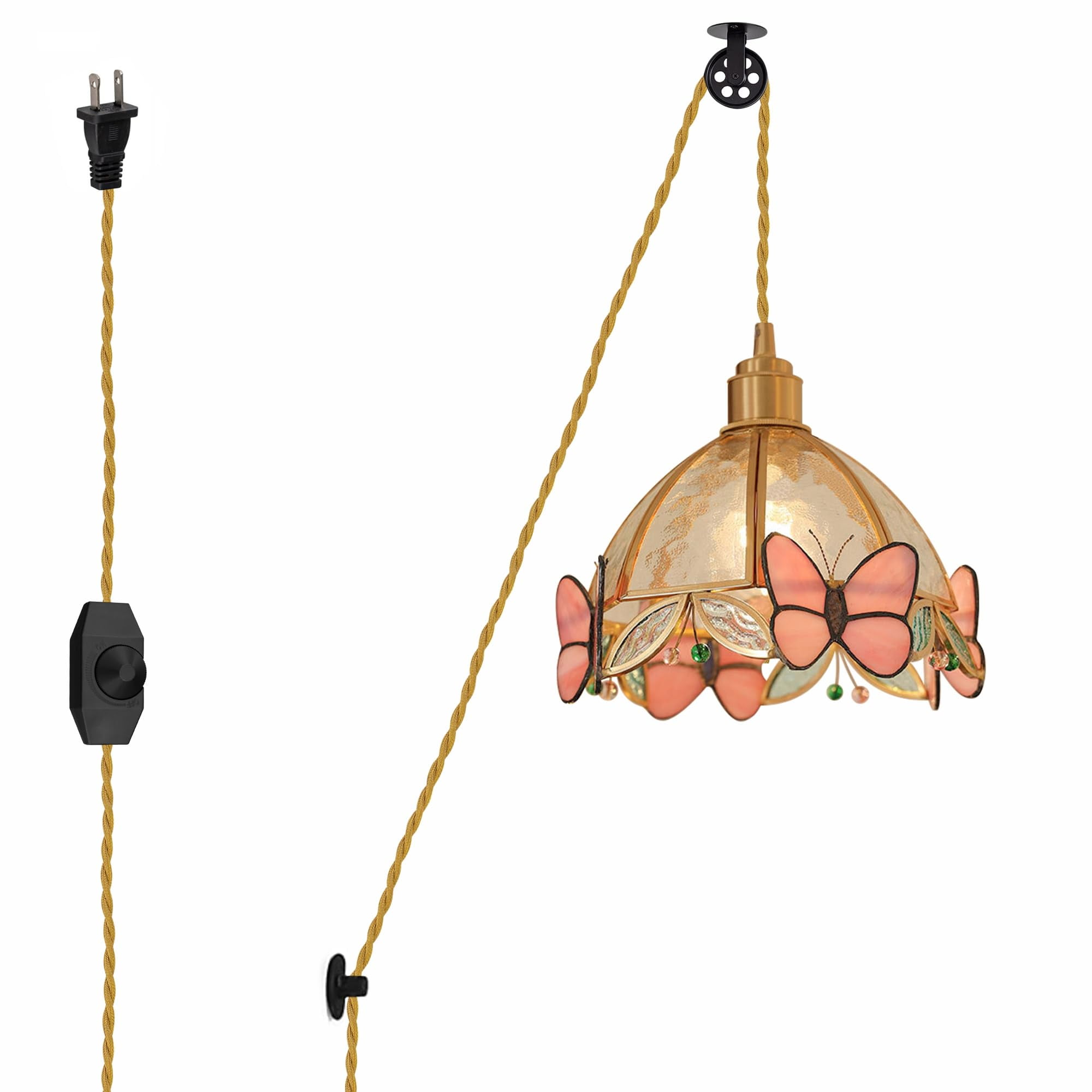FSLiving No Wiring Needed Butterfly Loft Lamp Swag with Pulley, 15ft ...