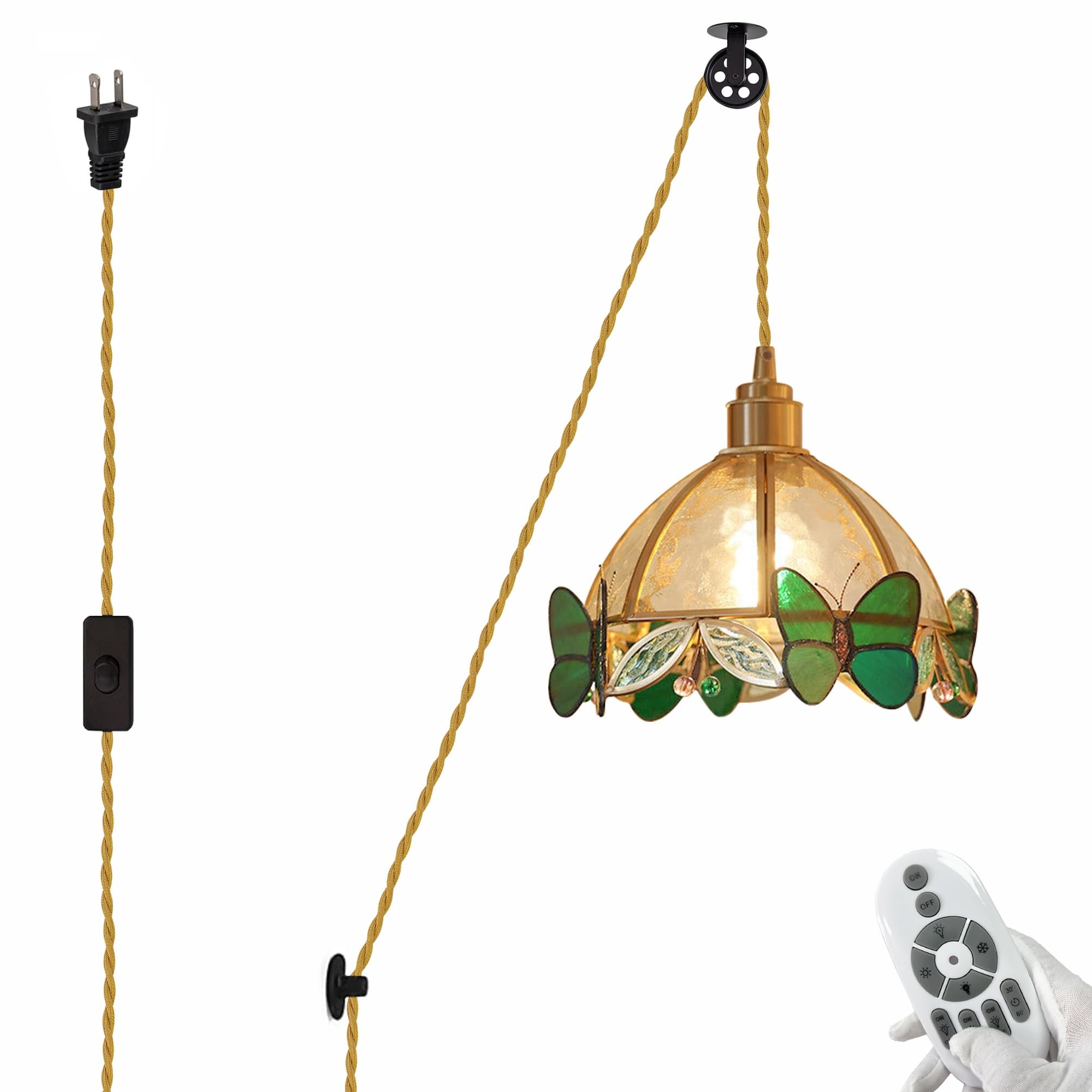 FSLiving No Wiring Needed Butterfly Swag Pendant Light with Pulley ...