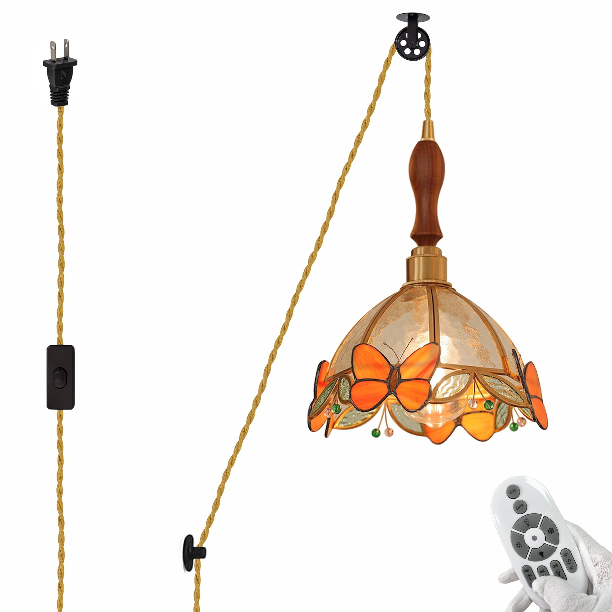 FSLiving No Wiring Needed Butterfly Swag Pendant Light with Pulley ...