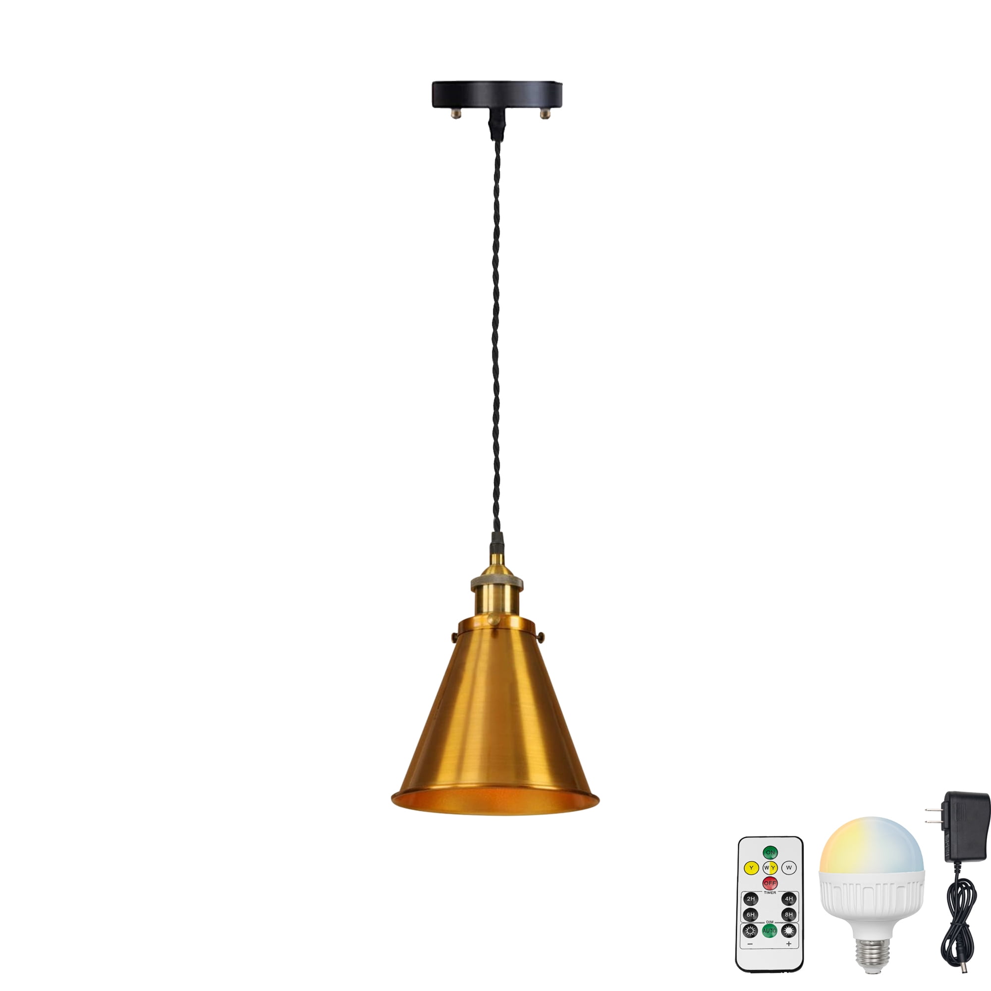 FSLiving No Wiring Needed Ceiling Light with Rechargeable Battery Operated RGB LED Bulb,Dimmable ...